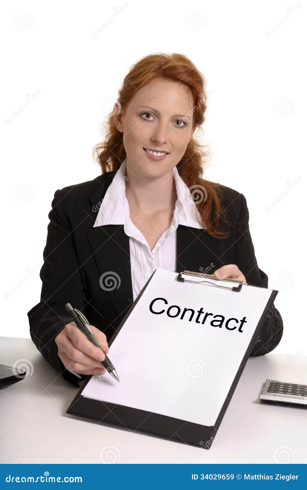 Pretty Red-haired Business Woman with Contract Stock Image - Image of ...