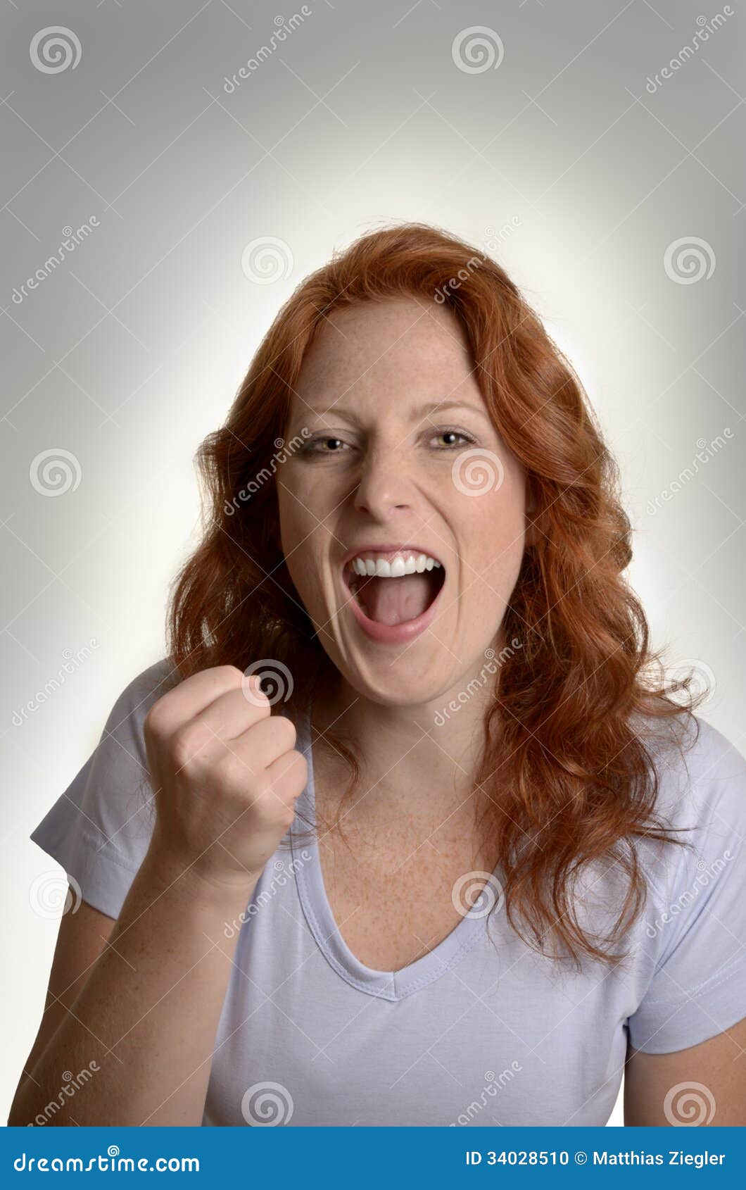 Pretty Red-haired Woman Jubilating Stock Photo - Image of successful ...