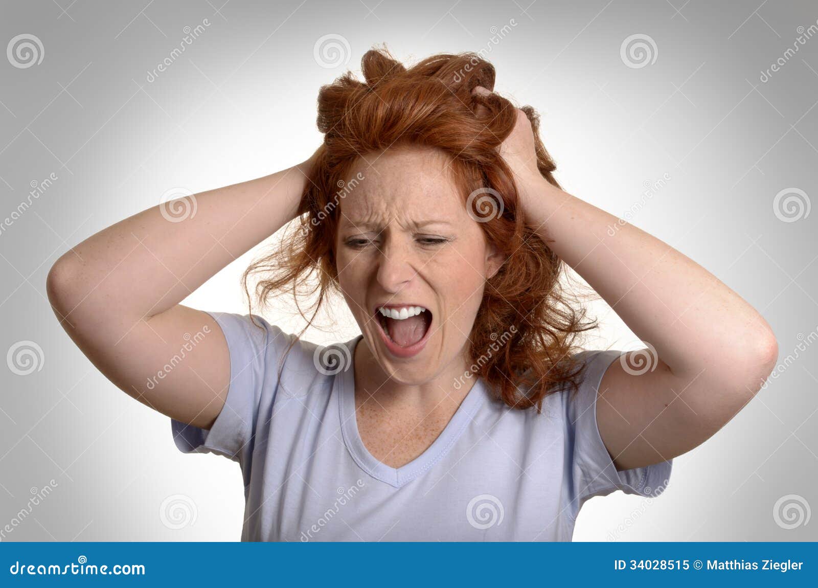 Pretty Red-haired Woman Screaming Stock Image - Image of hands, hand ...