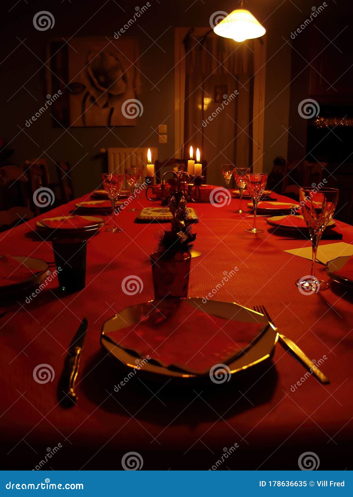 A Pretty Red Table Set for the Christmas Meal Stock Image - Image of ...
