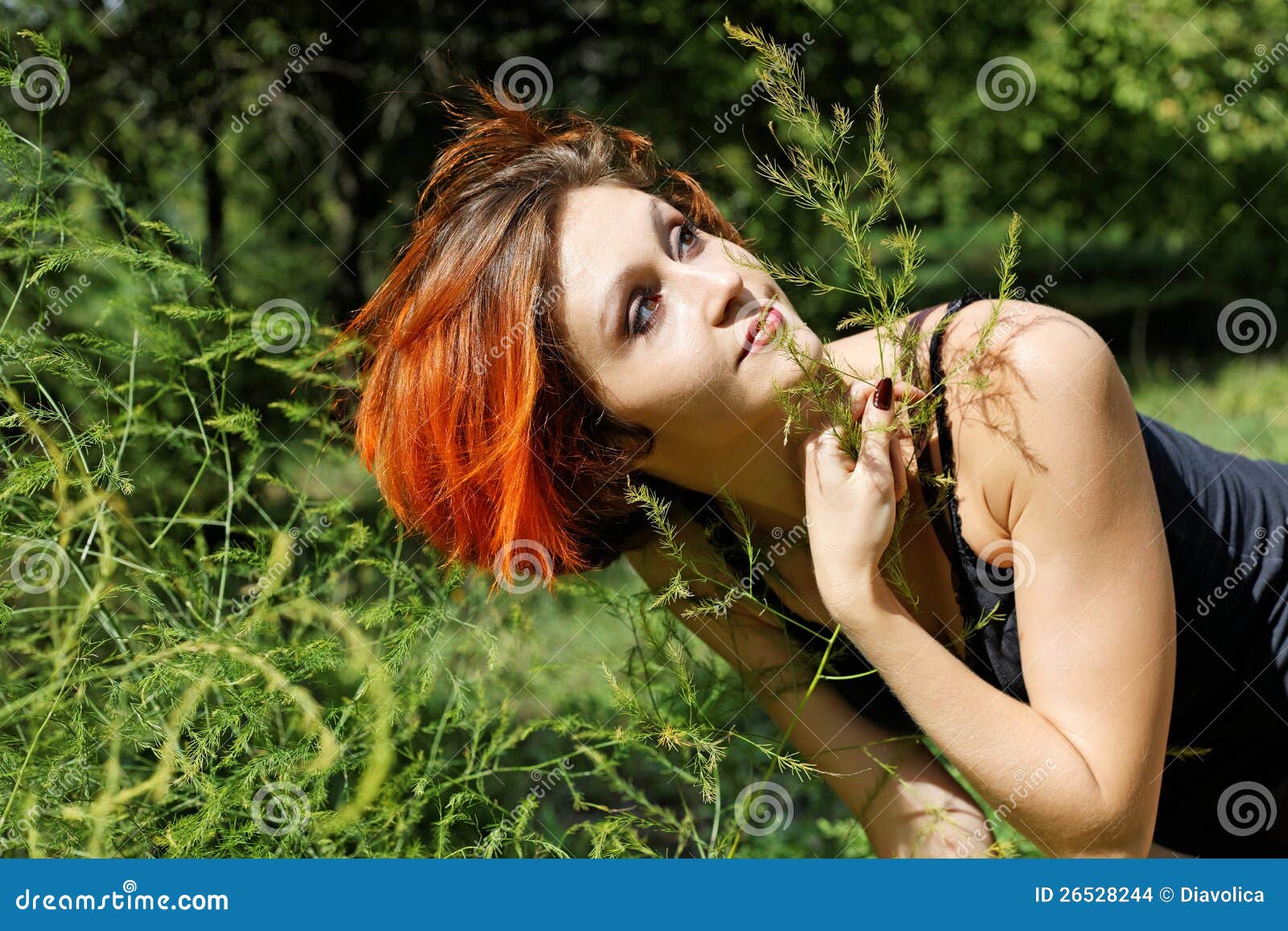Pretty Redhead Girl in Nature Stock Photo - Image of dress, lips: 26528244