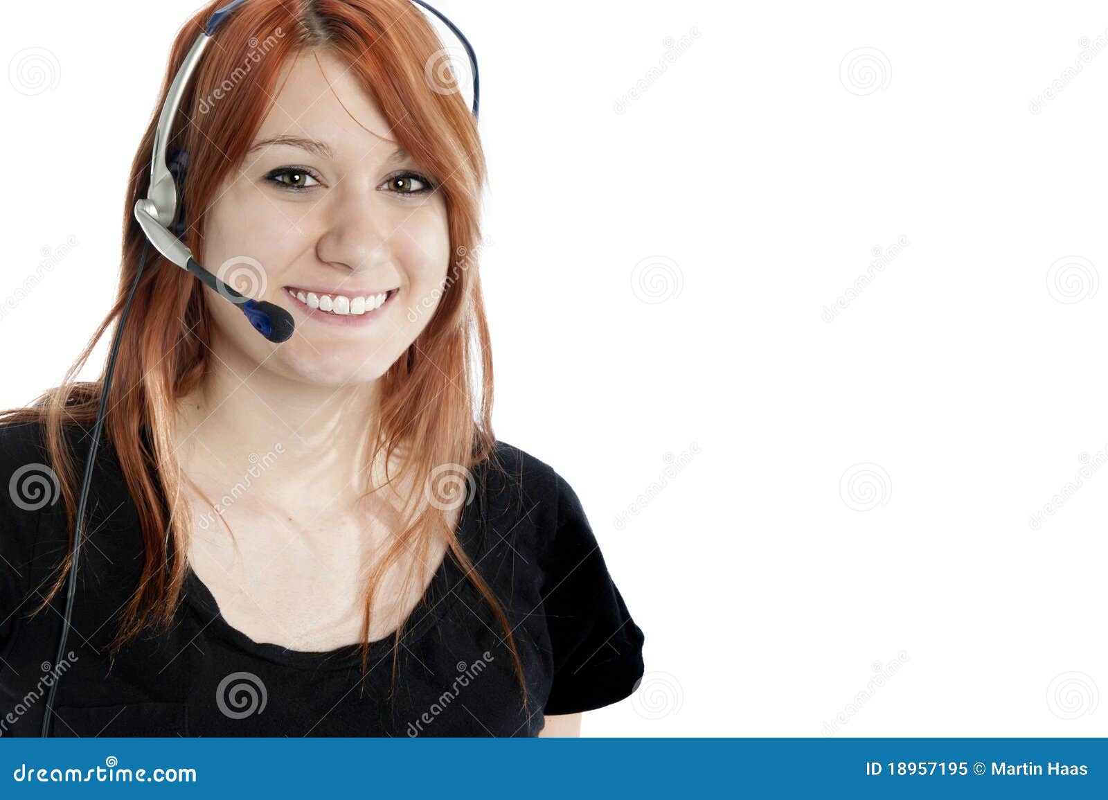 Pretty Redhead Receptionist Stock Image - Image of helpdesk, center ...