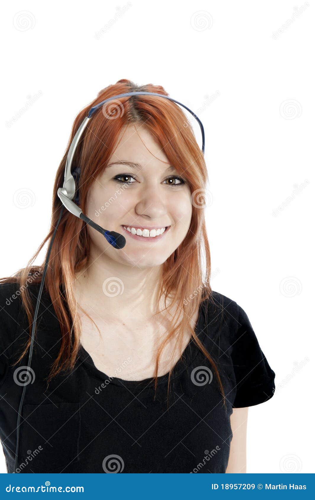Pretty Redhead Receptionist Stock Image - Image of headshots, female ...