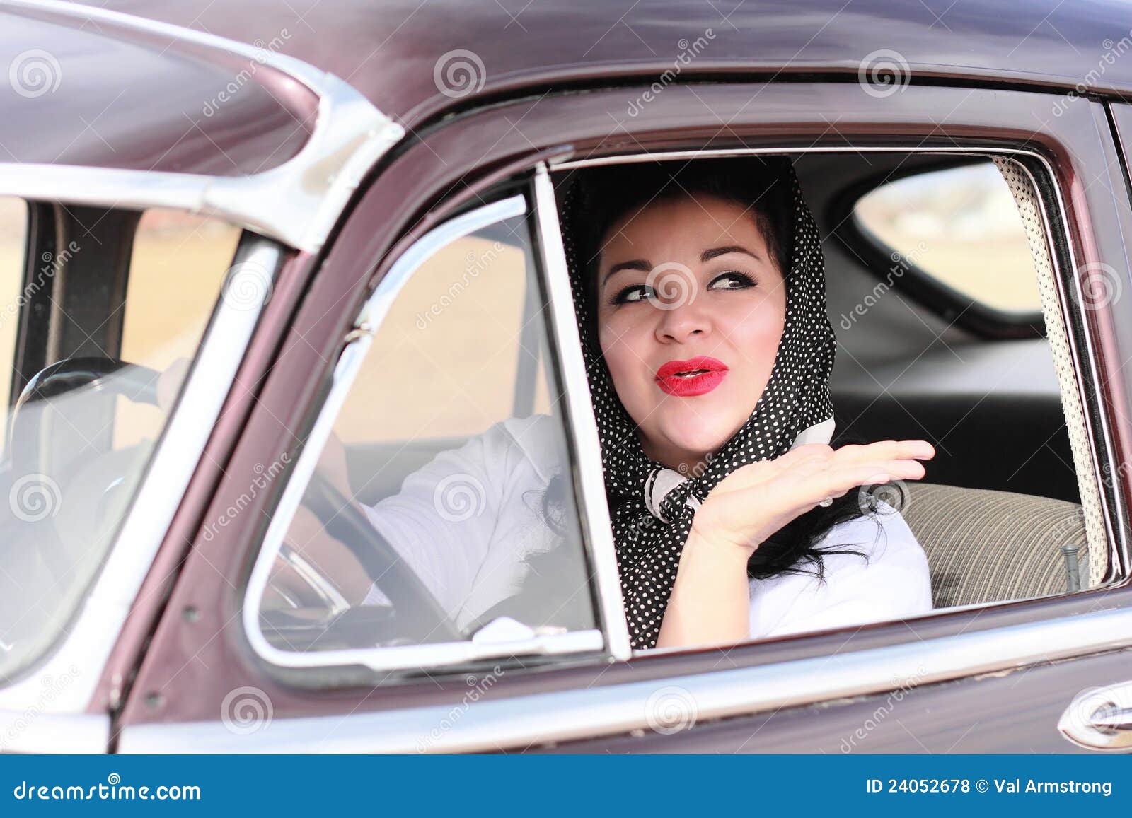 Pretty Retro Woman Waving Goodbye Stock Photo - Image of color, drive ...