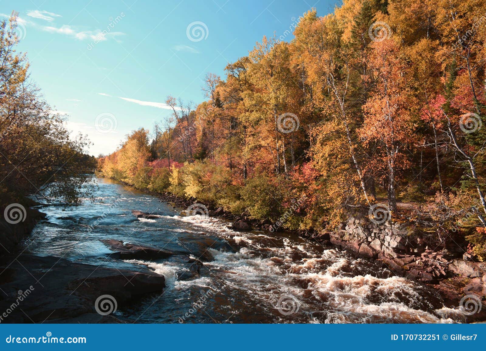 Pretty River in Fall with a Waterfall in Quebec Stock Image - Image of ...