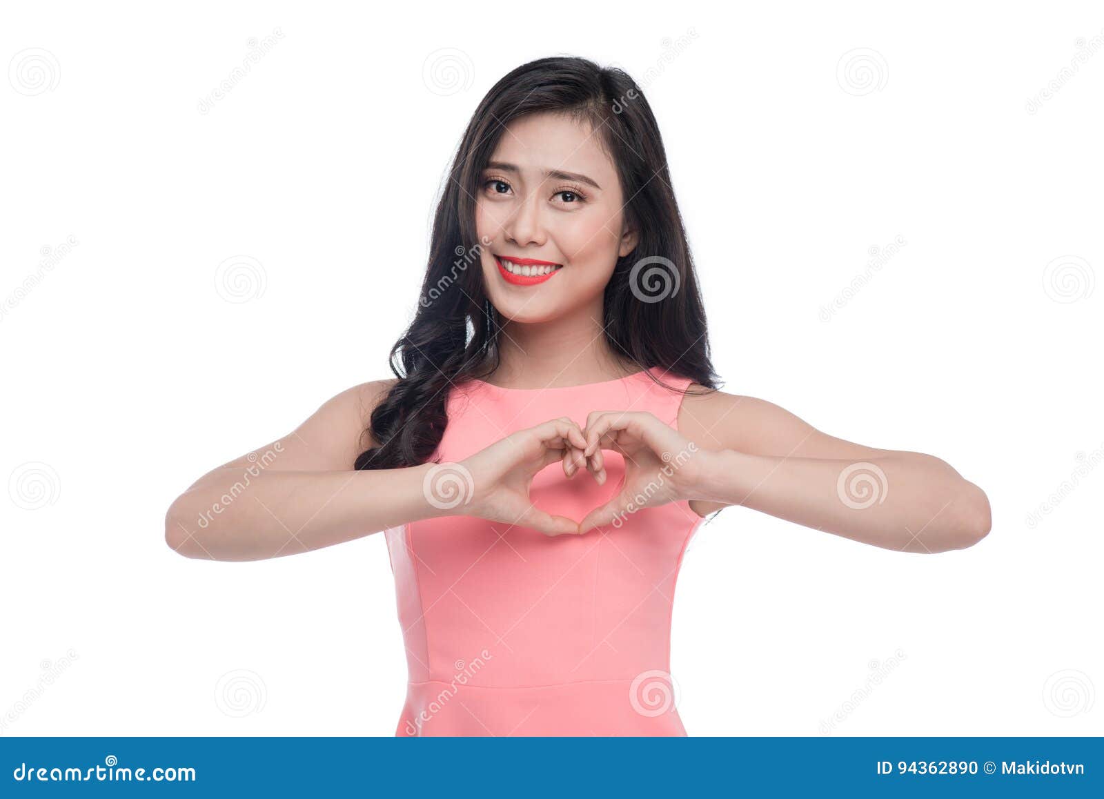 Pretty Romantic Young Asian Woman Making A Heart Gesture With He Stock