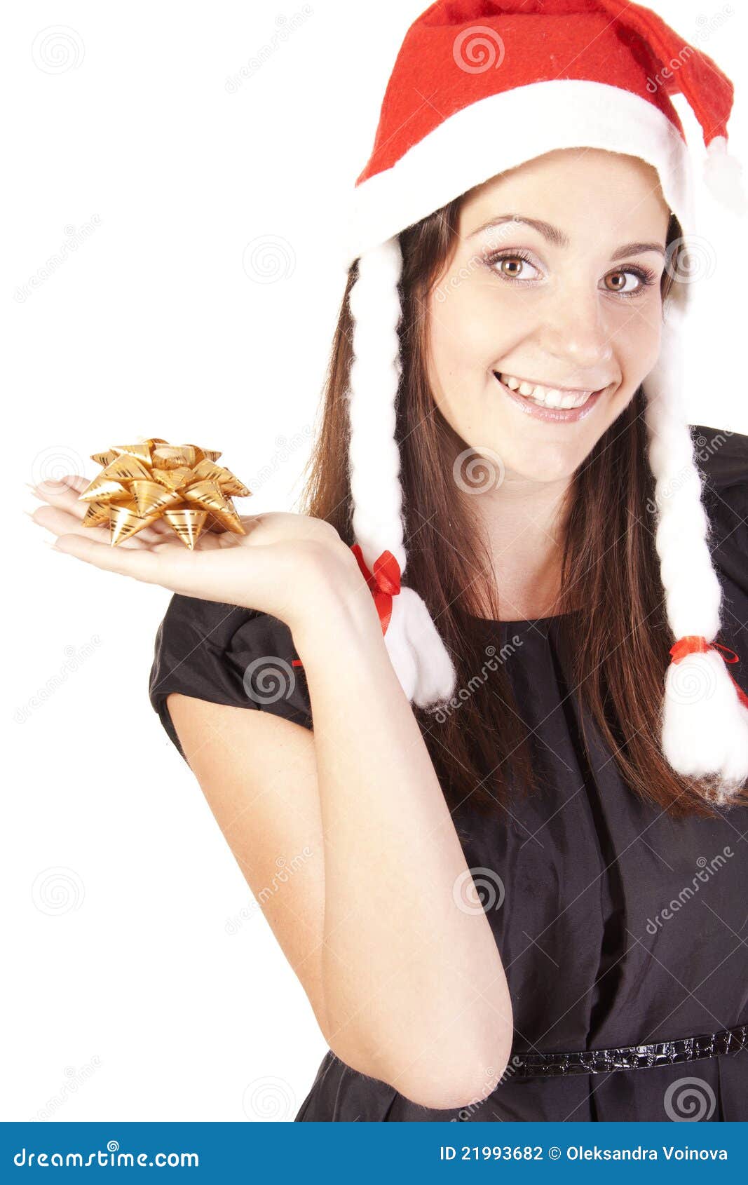 Pretty Santa Girl with a Bow Stock Photo - Image of attractive, girl ...