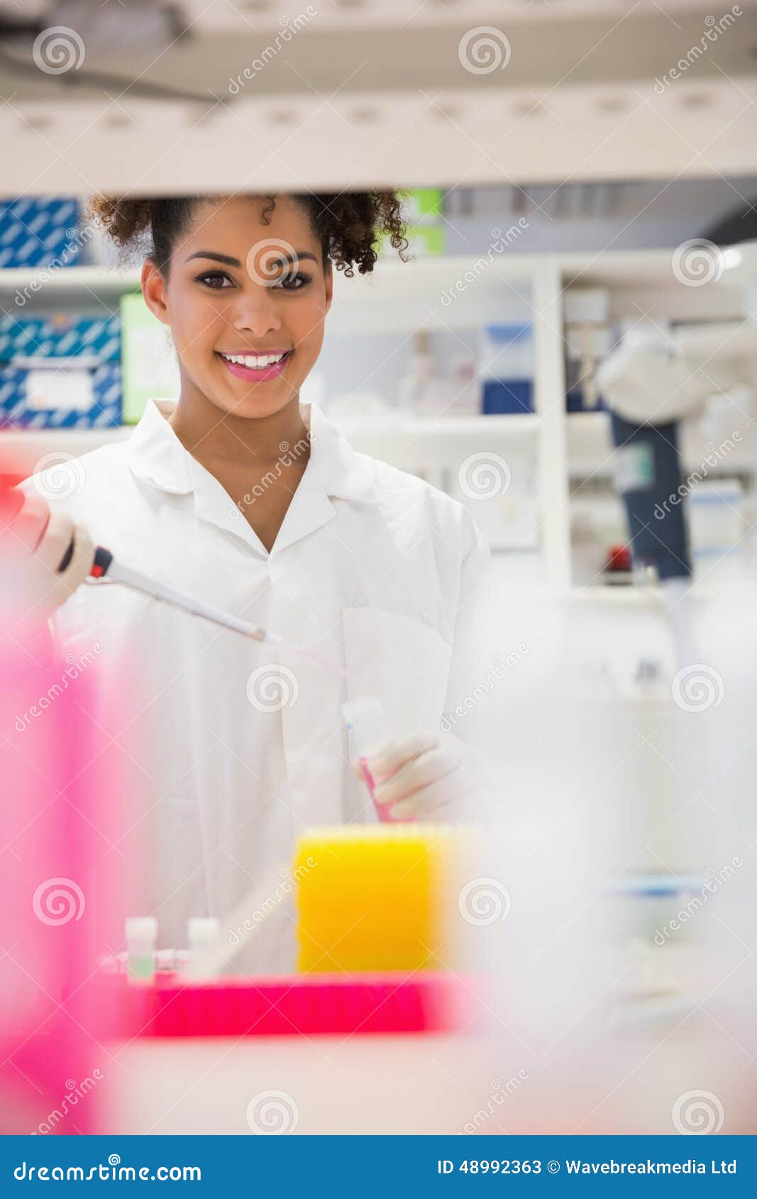 Pretty Science Student Smiling and Holding Beaker Stock Image - Image ...