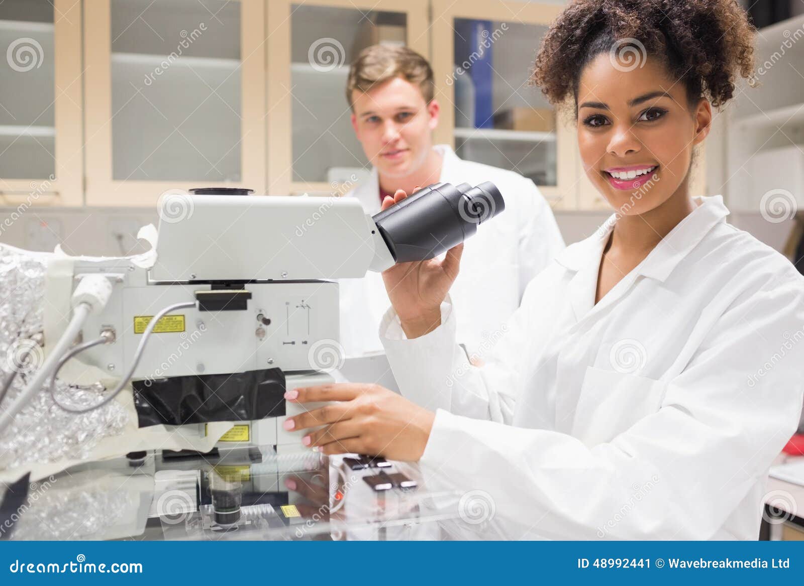 Pretty Science Student Using Microscope Stock Image - Image of ...