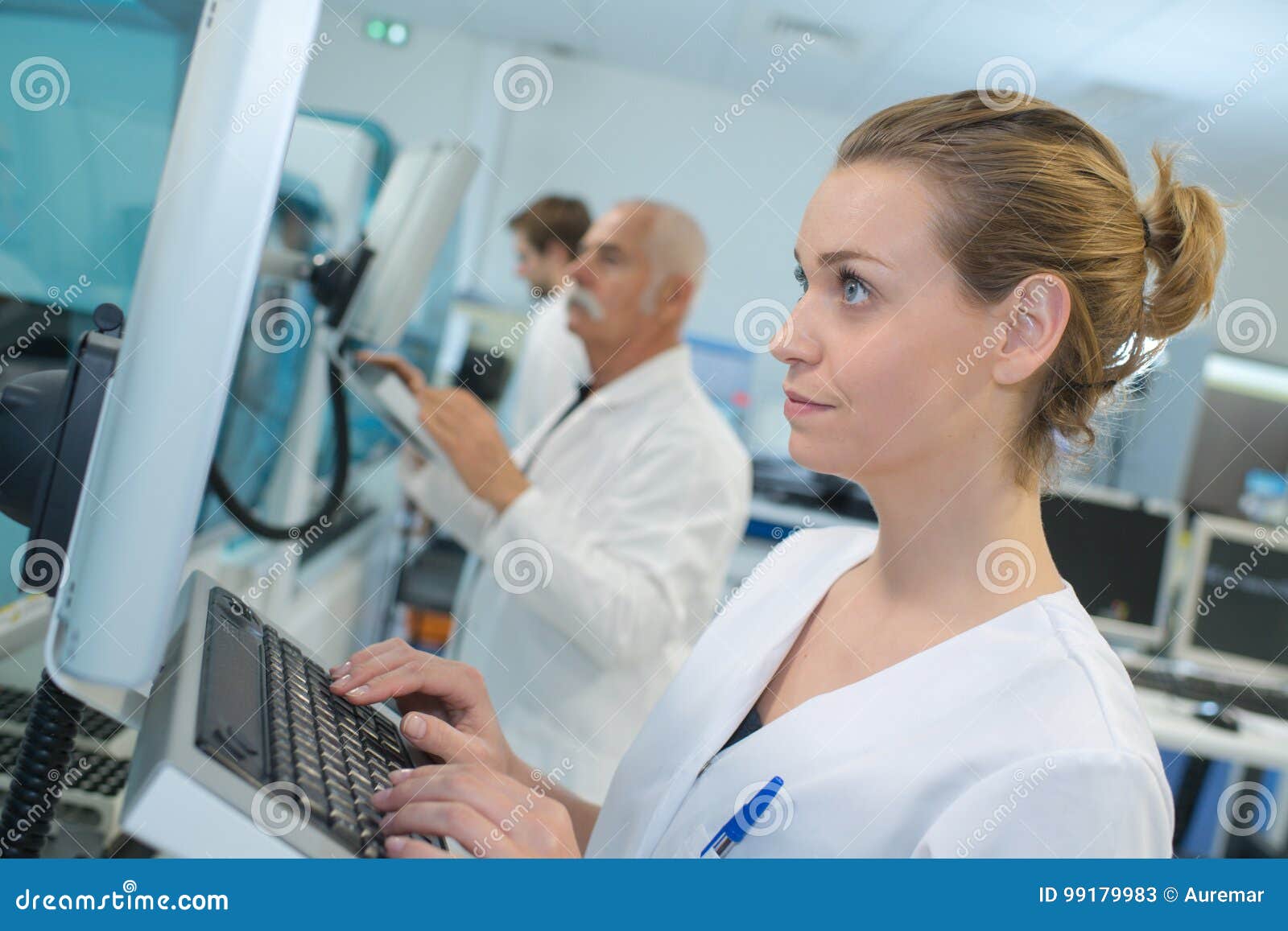 Pretty Scientist Doing Research in Lab with Computer Stock Image ...