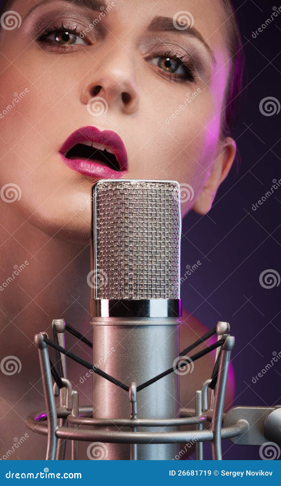 Pretty Singer in the Night Club Stock Image - Image of microphone, lady ...