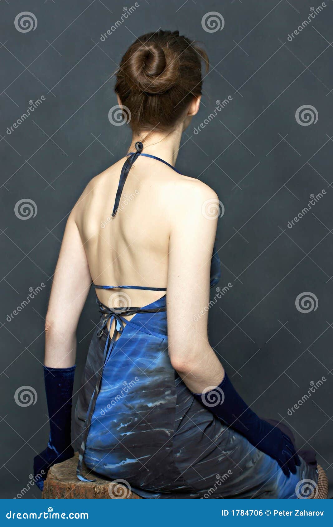 Pretty Sitting Women in Blue Dress Stock Photo - Image of beautiful ...