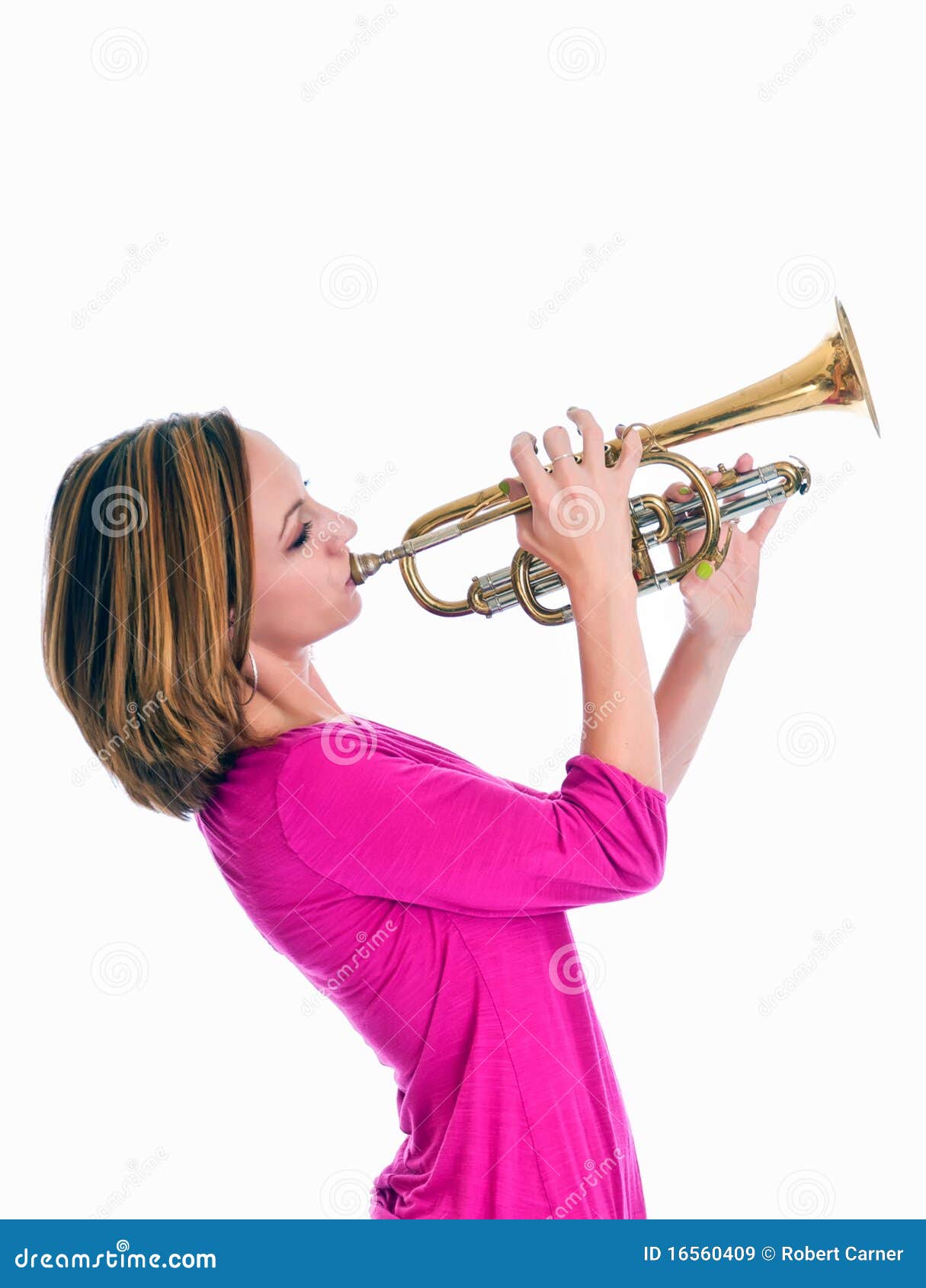 Pretty Slim Brunette Playing a Trumpet Stock Image - Image of attention ...