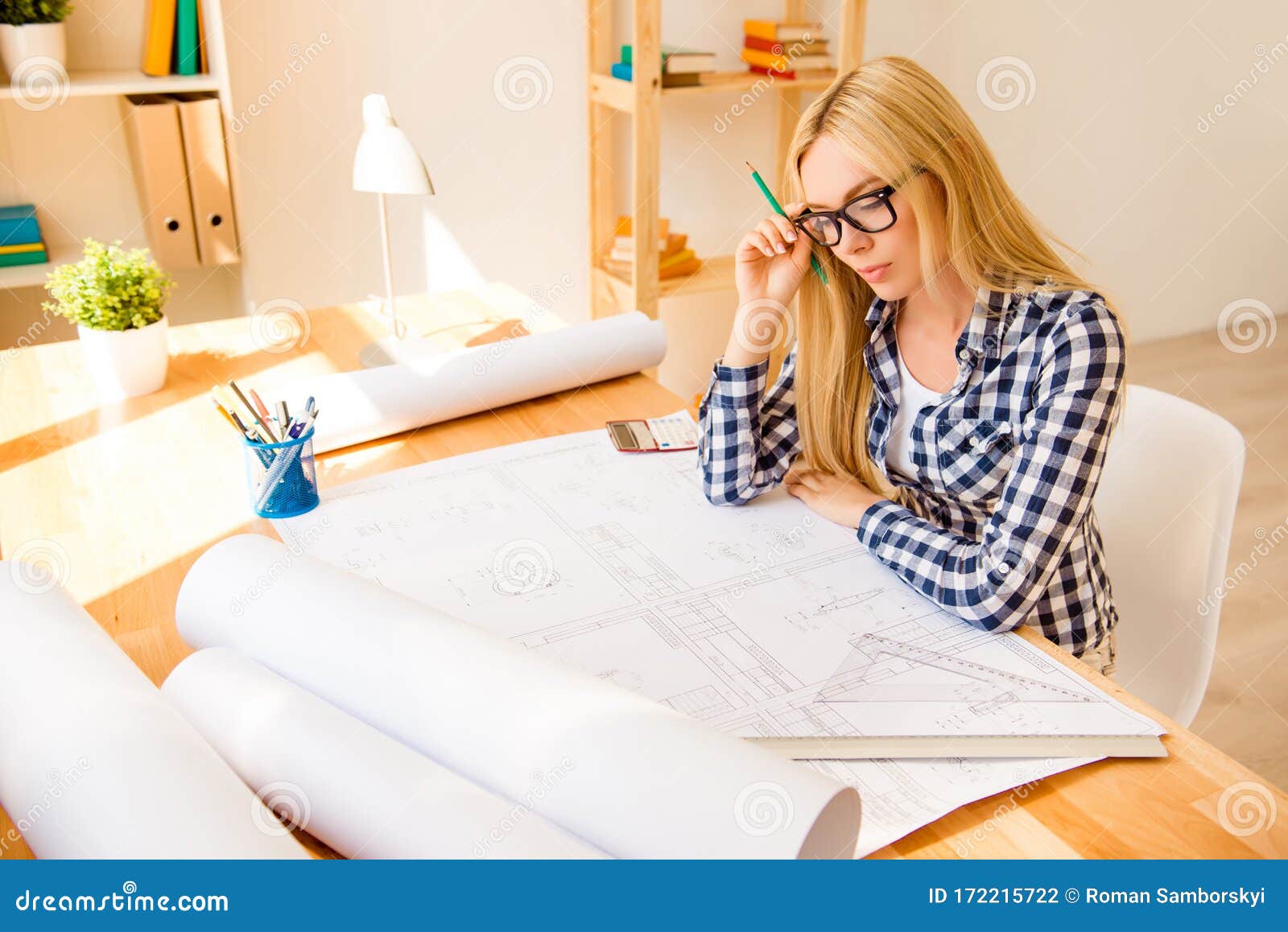 Pretty Smart Woman Drawing Scheme for Her Project Stock Photo - Image ...