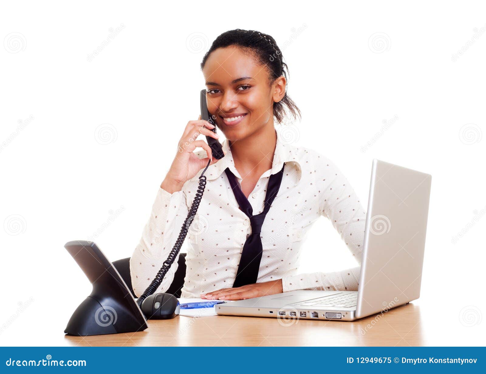 Pretty smiley operator stock image. Image of office, mulatto - 12949675