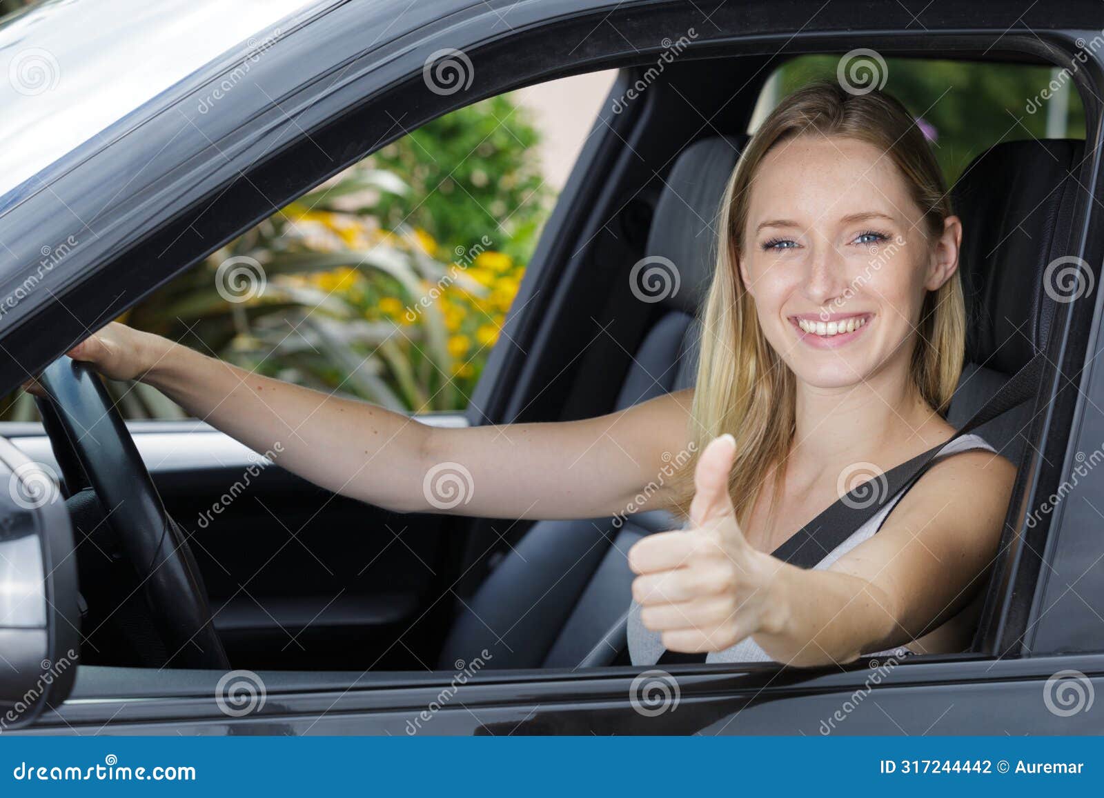 Pretty Smiling Girl Driving Car Stock Photo - Image of owner, cheerful ...