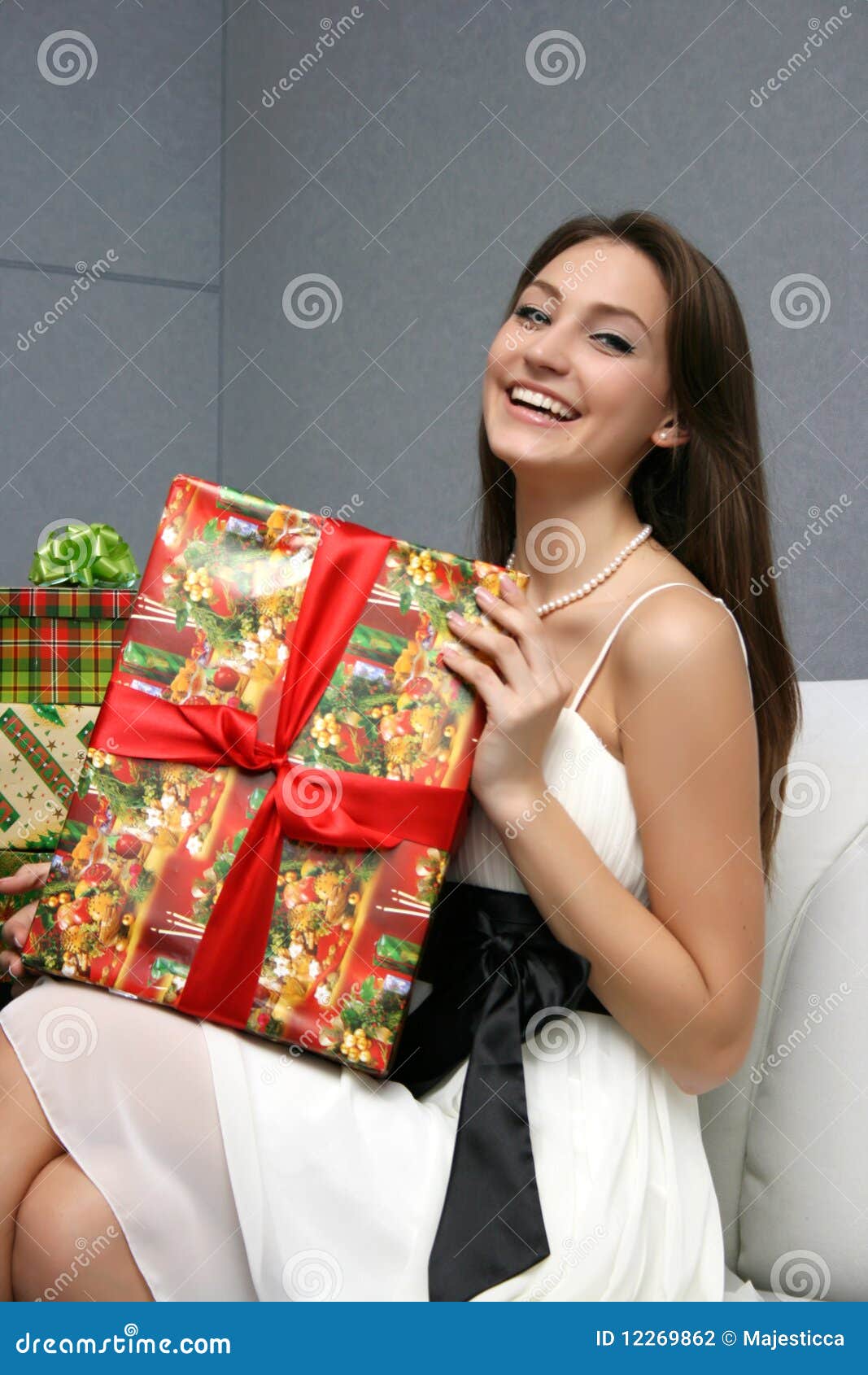 Pretty Smiling Girl with Gift Stock Photo - Image of pretty, beauty ...