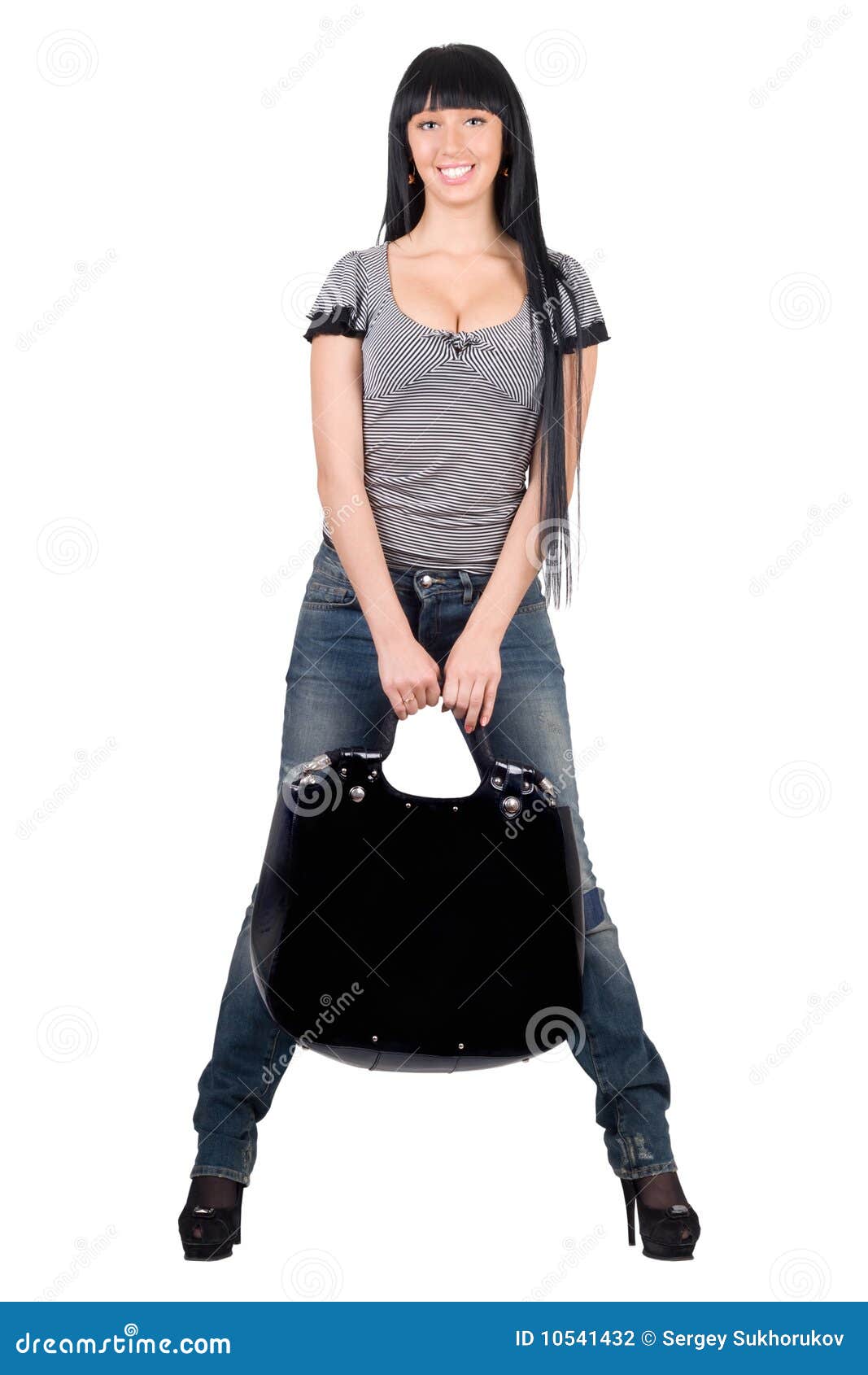 Pretty Smiling Girl with a Handbag Stock Photo - Image of happy, beauty ...