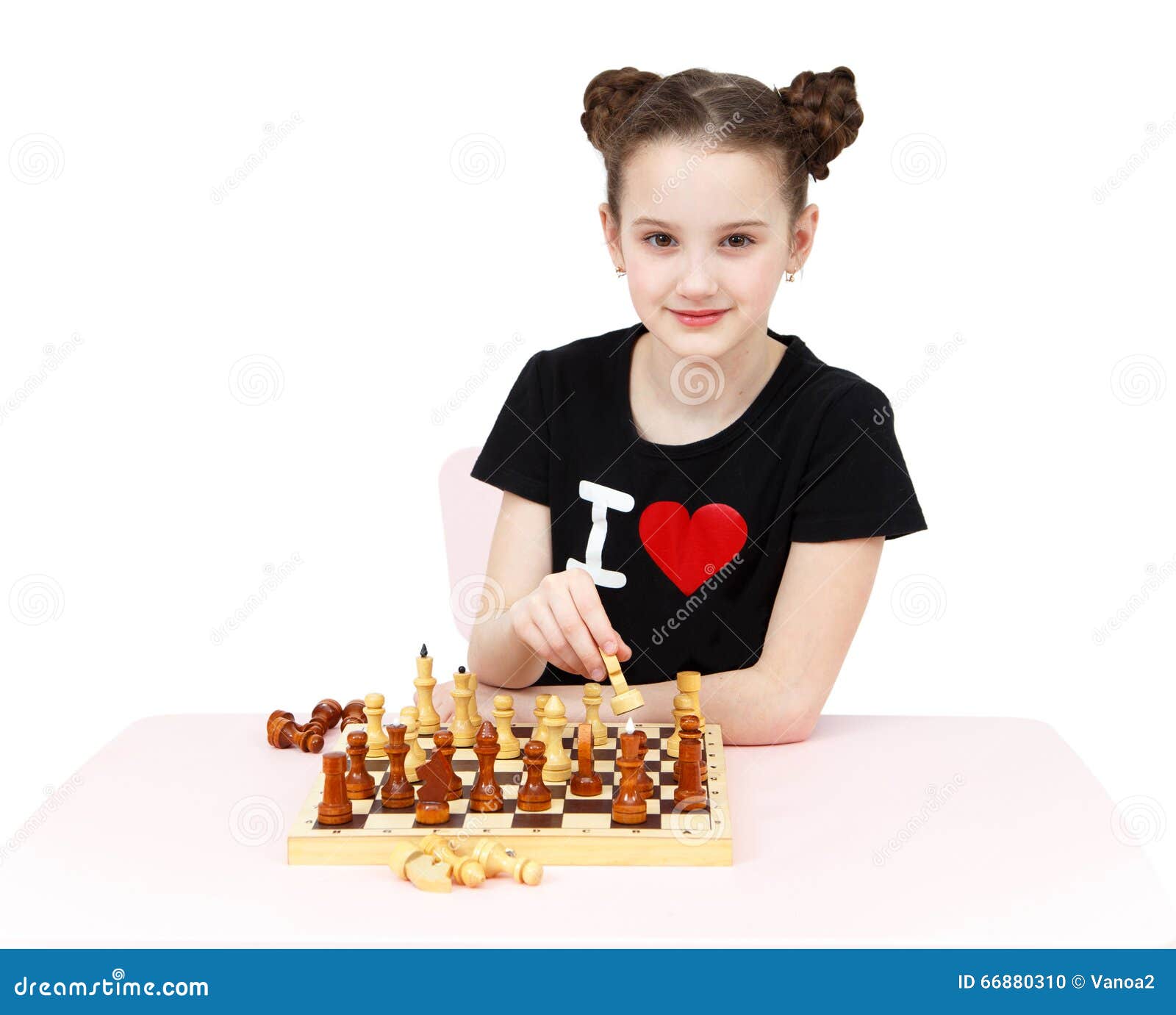 Pretty Smiling Girl Play Chess Isolated Stock Photo - Image of game ...