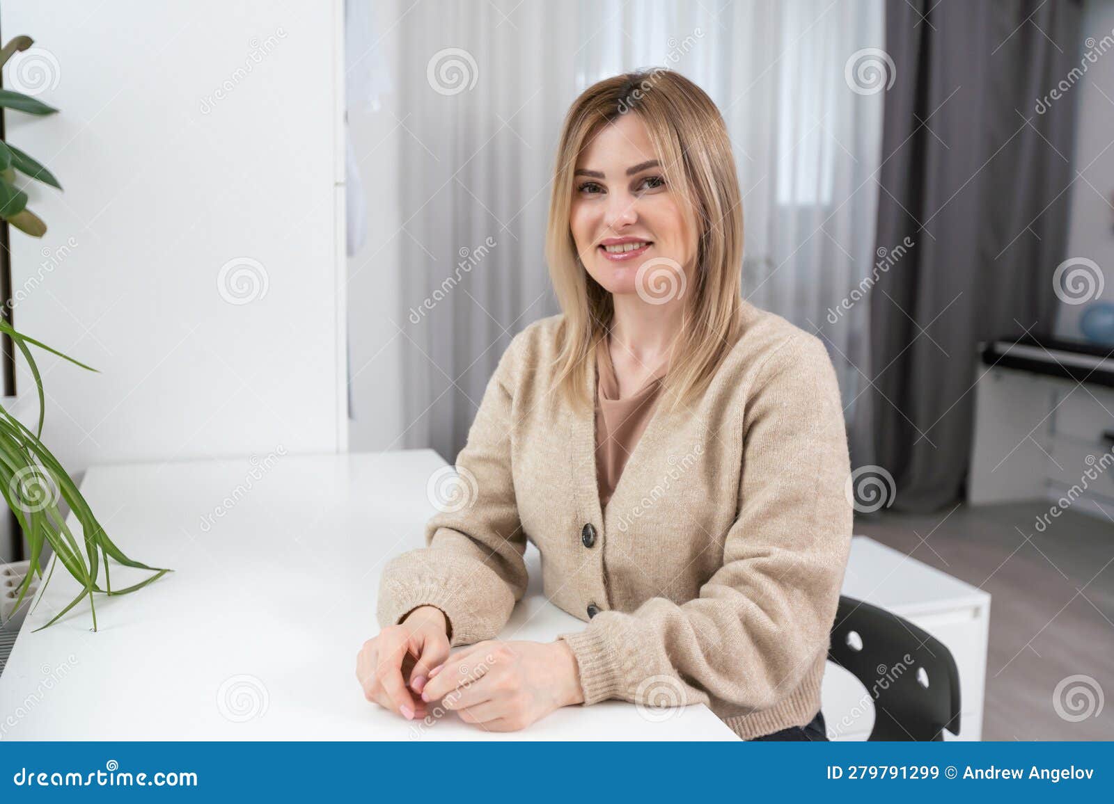 Pretty Smiling Joyfully Female with Fair Hair, Dressed Casually ... Pretty Smiling Joyfully Female with Fair Hair, Dressed Casually ...