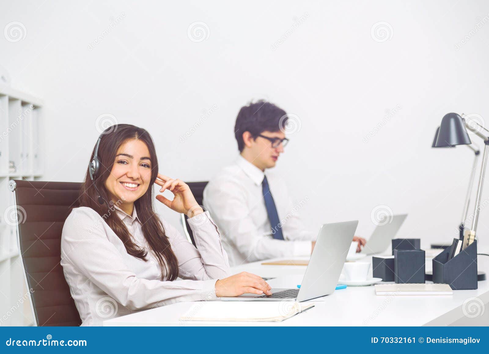 Pretty smiling operator stock image. Image of employee - 70332161