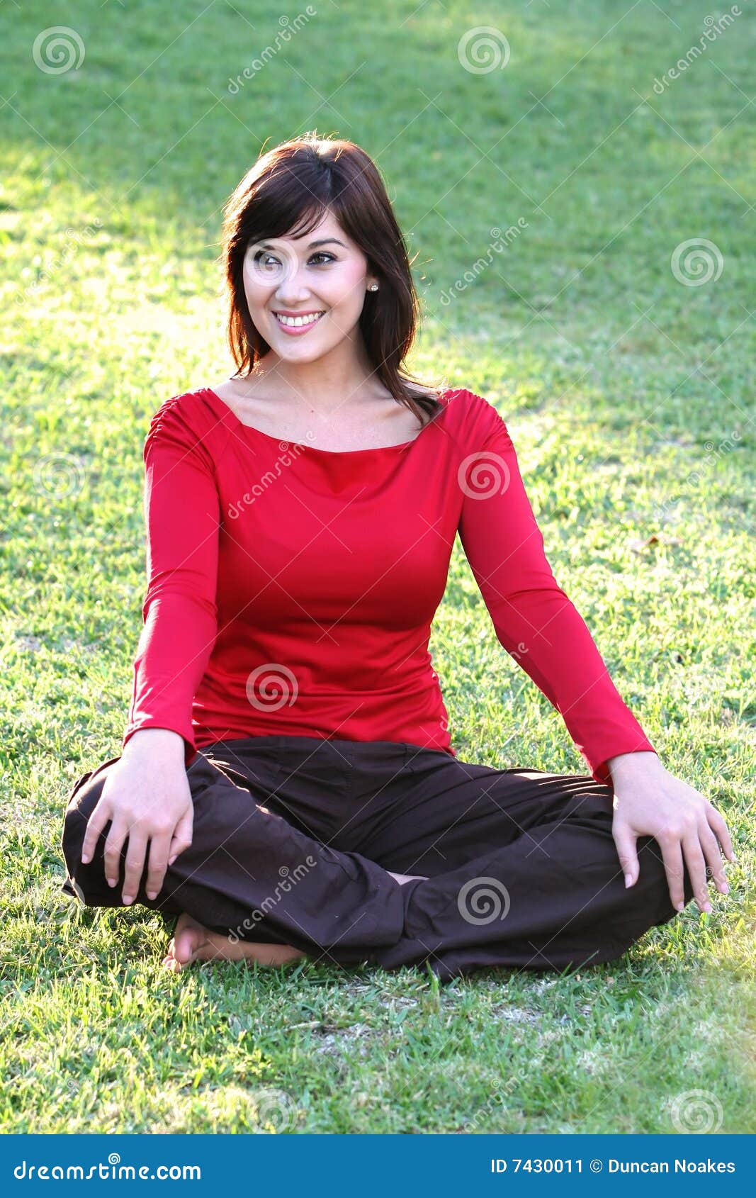 Pretty Smiling Sitting Lady Stock Image - Image of meadow, lifestyle ...