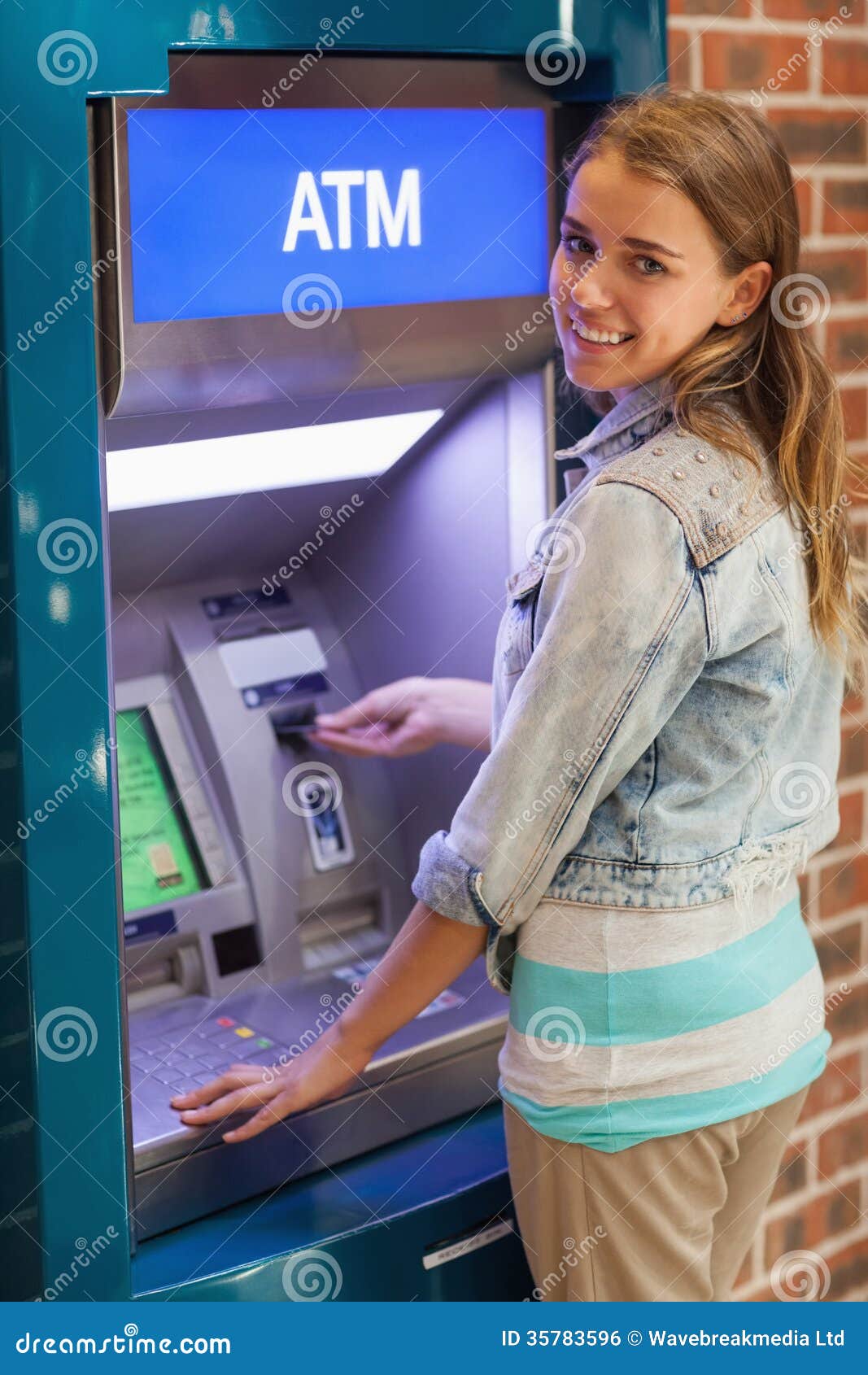 Pretty Smiling Student Withdrawing Cash Stock Photo - Image of ...