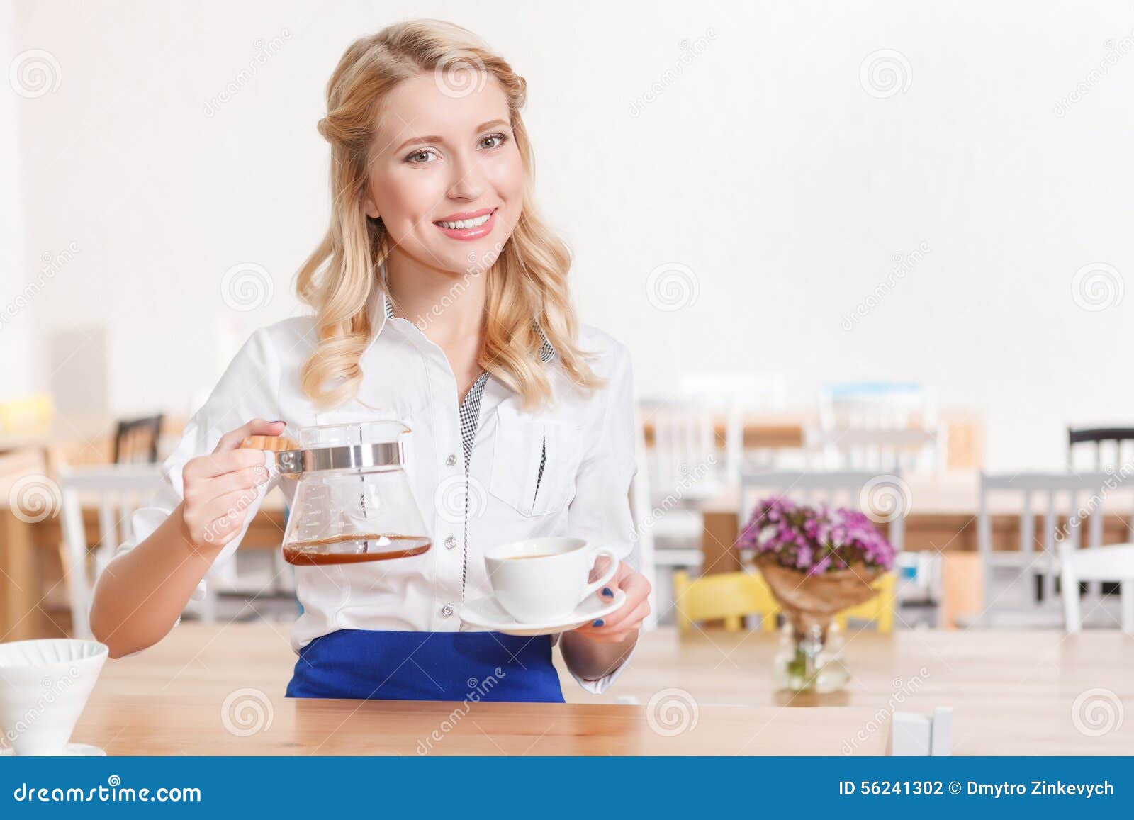 Pretty Smiling Waitress in Cafeteria Stock Photo - Image of happy ...