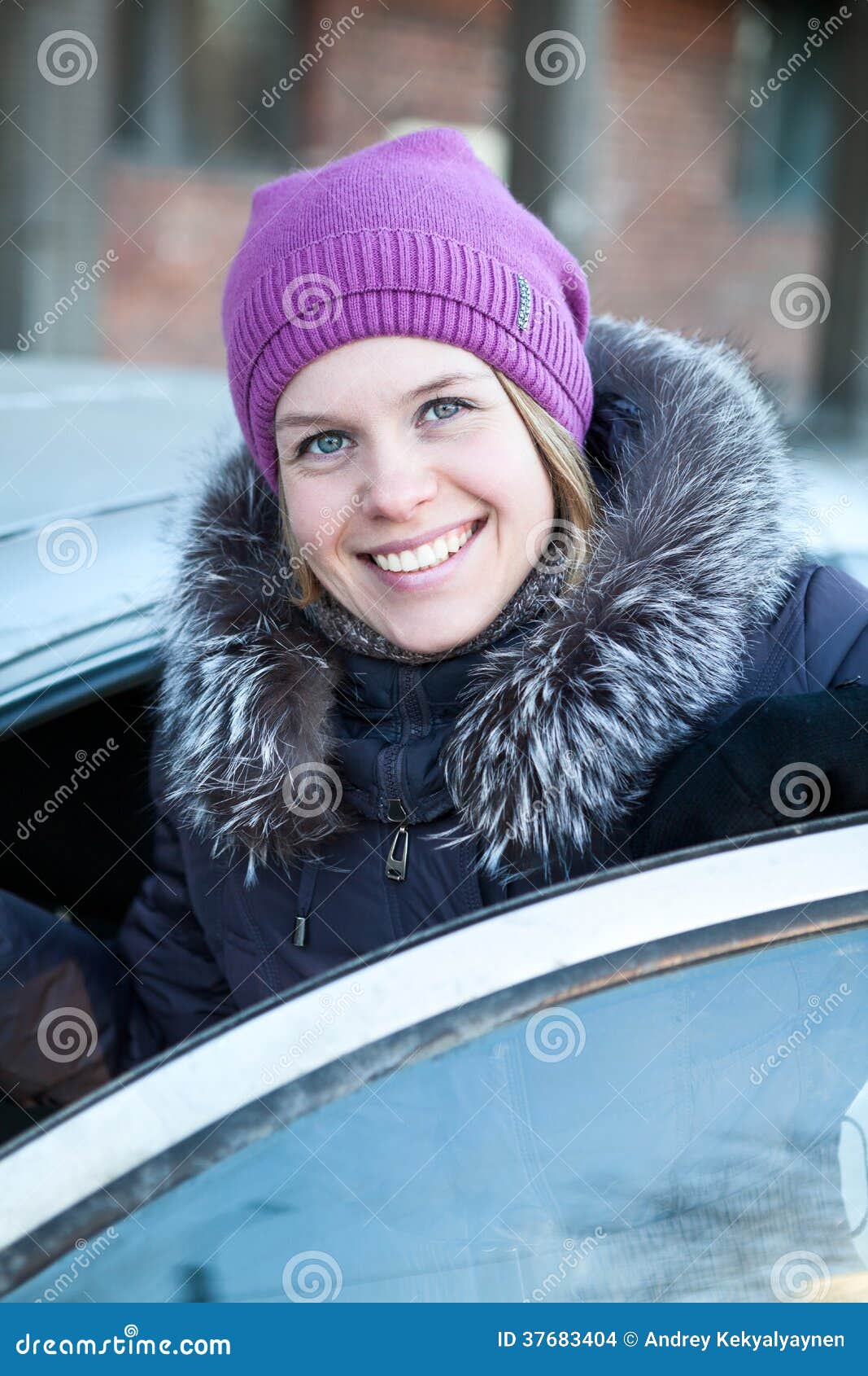 Pretty Smiling Woman Getting into New Car Stock Photo - Image of ...