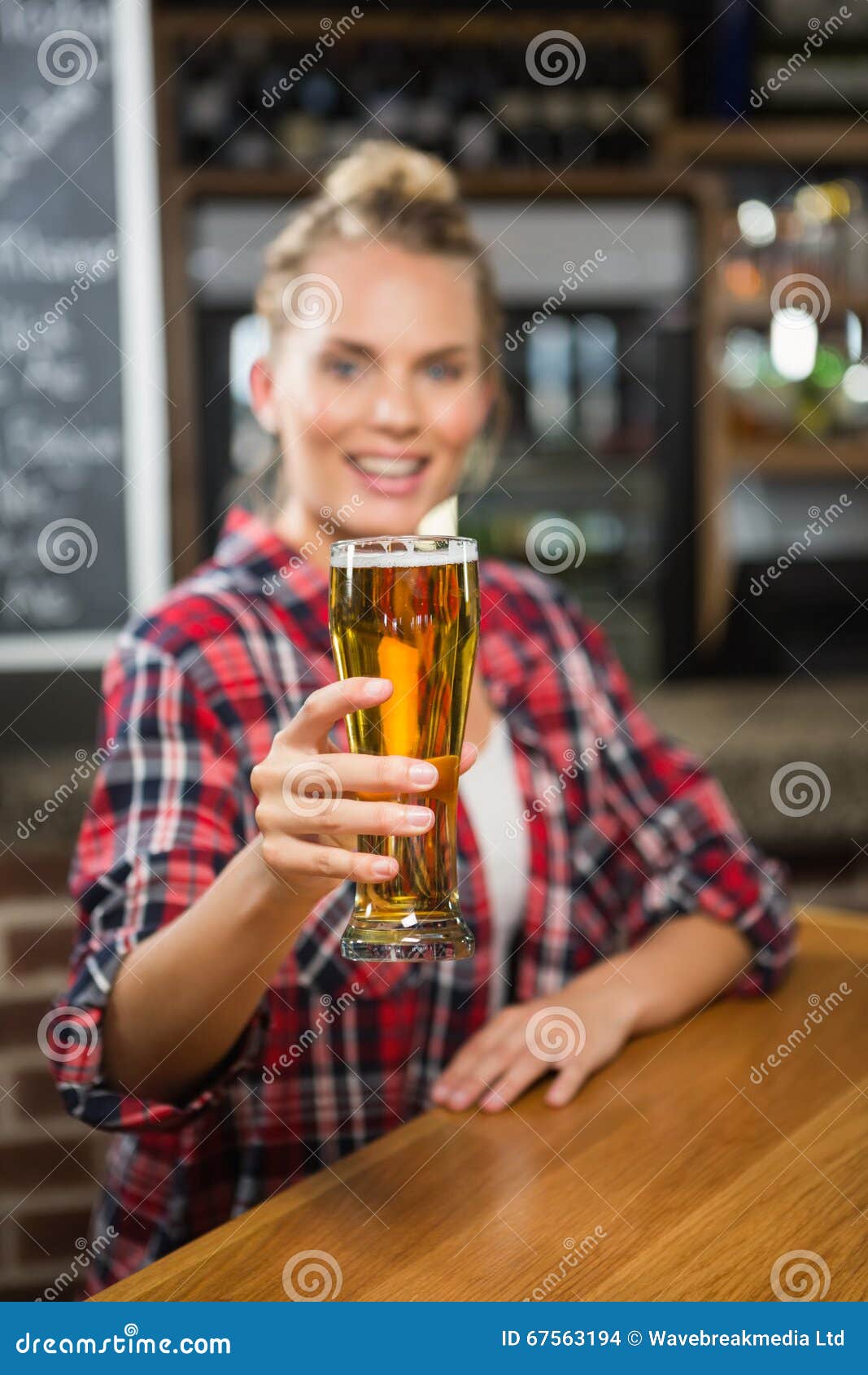 Pretty Smiling Woman Having a Beer Stock Photo - Image of glass ...