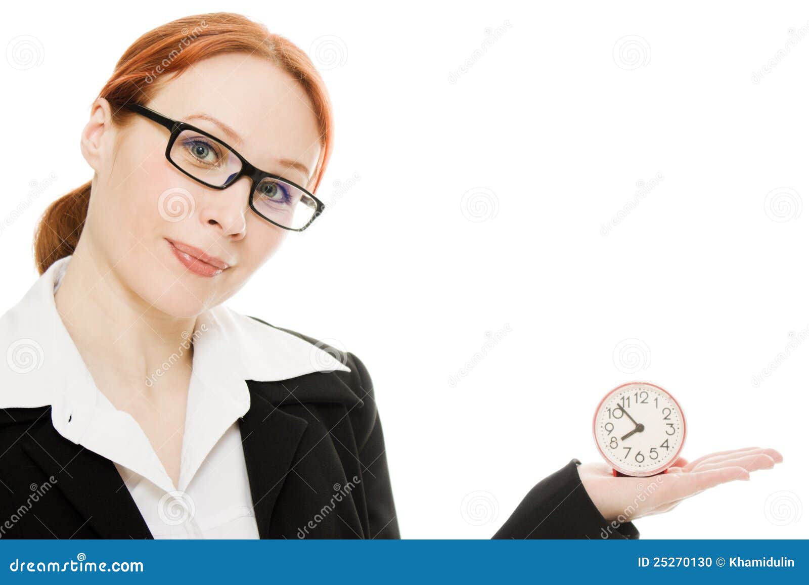 Pretty Smiling Woman Holding a Clock Stock Photo - Image of attractive ...