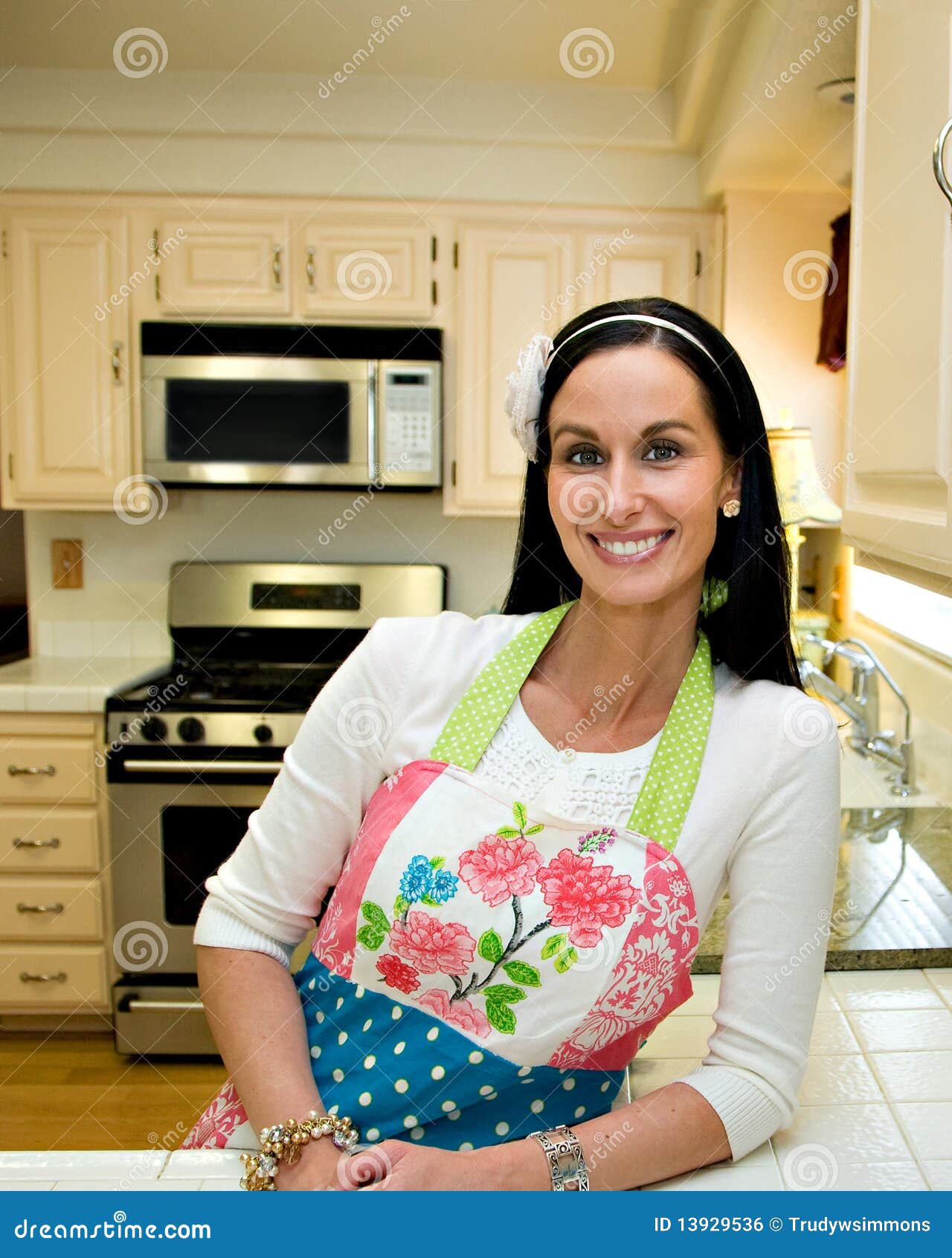 Pretty Smiling Woman in Modern Kitchen Stock Photo - Image of wife ...
