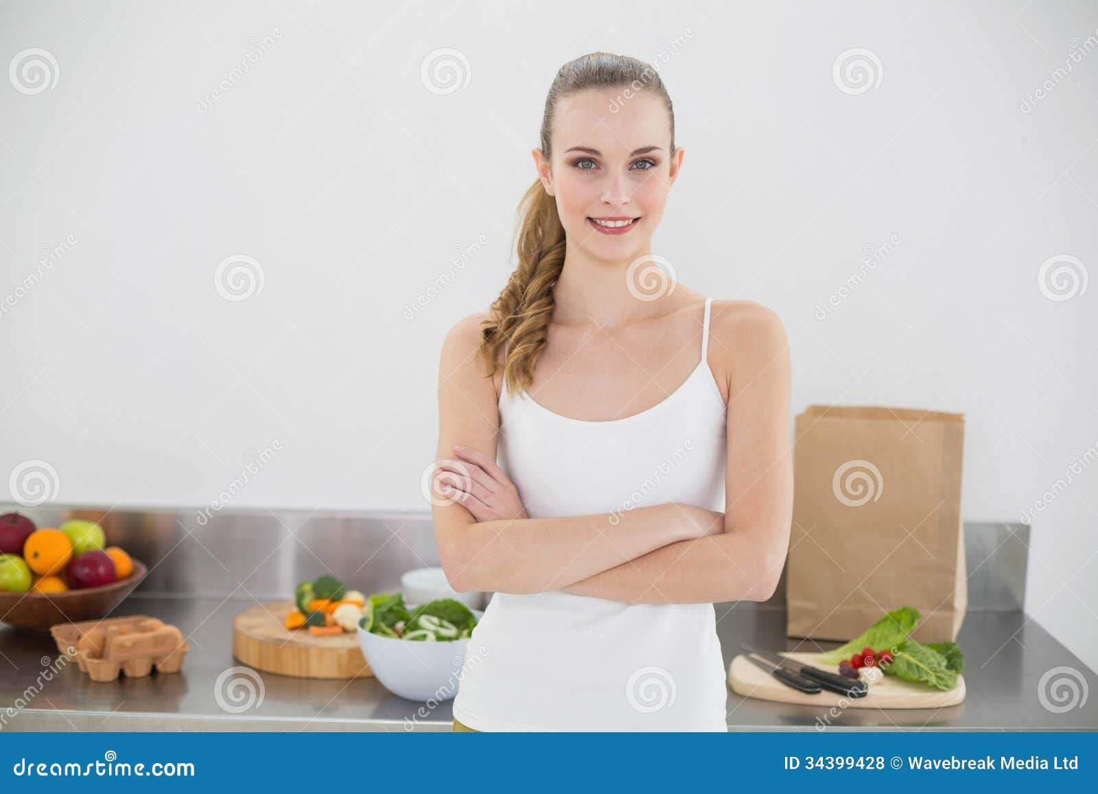 Pretty Smiling Woman Standing Cross-armed Stock Photo - Image of years ...