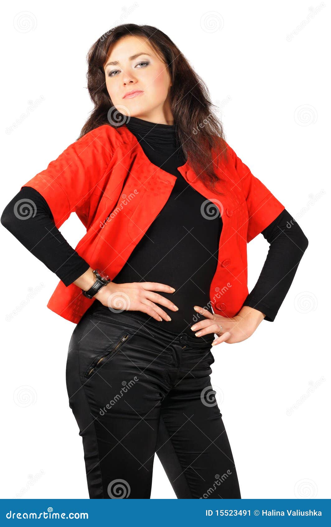 Pretty Smiling Young Girl in Red-black Clothes Stock Image - Image of ...