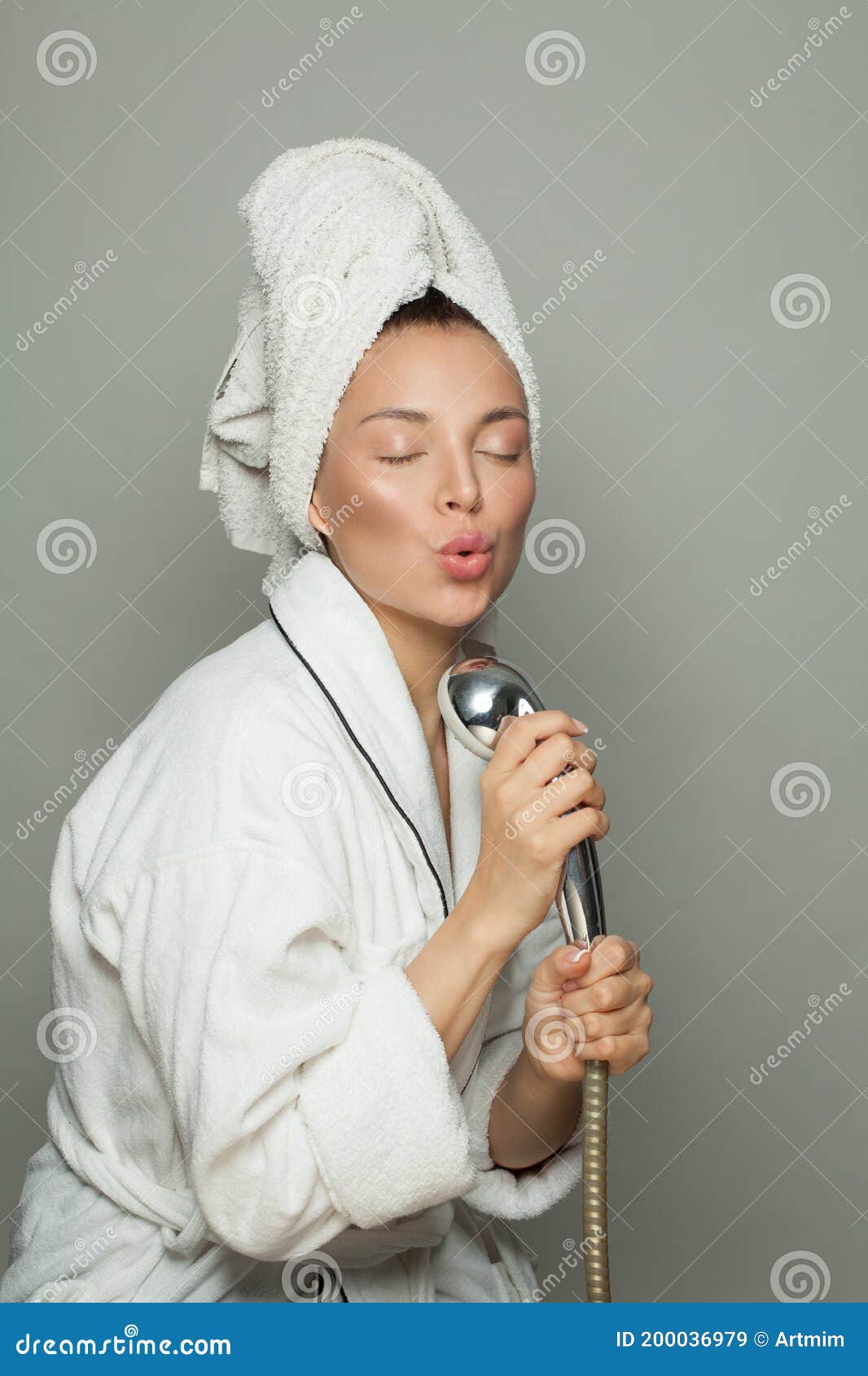 Pretty Spa Woman Taking a Shower and Singing Stock Image - Image of ...