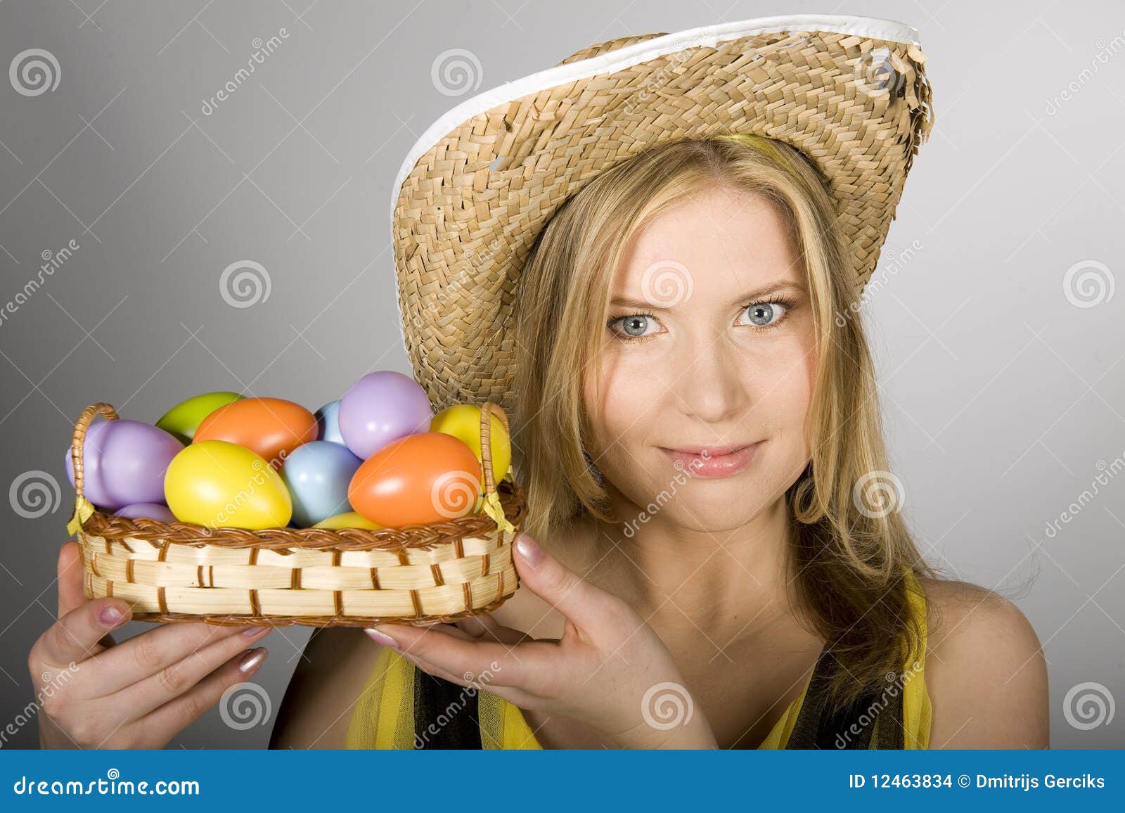Pretty Spring Woman with Easter Eggs Stock Photo - Image of face ...