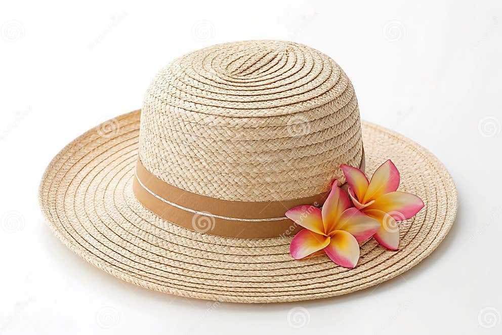 Pretty Straw Hat with Flower on White Background Stock Photo - Image of ...