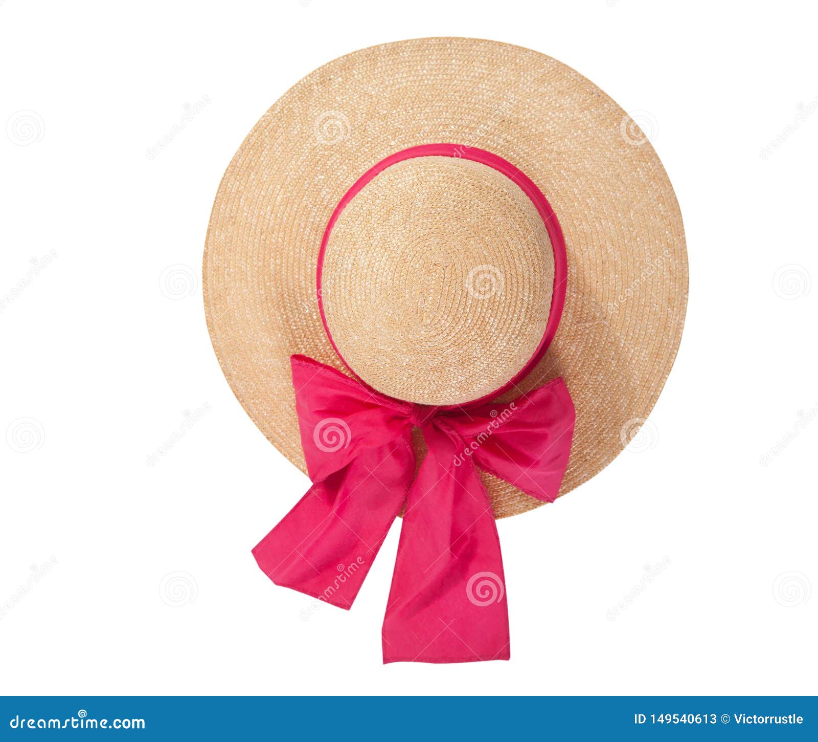 Pretty Straw Hat with Ribbon and Bow on White Background. Beach Hat Top ...