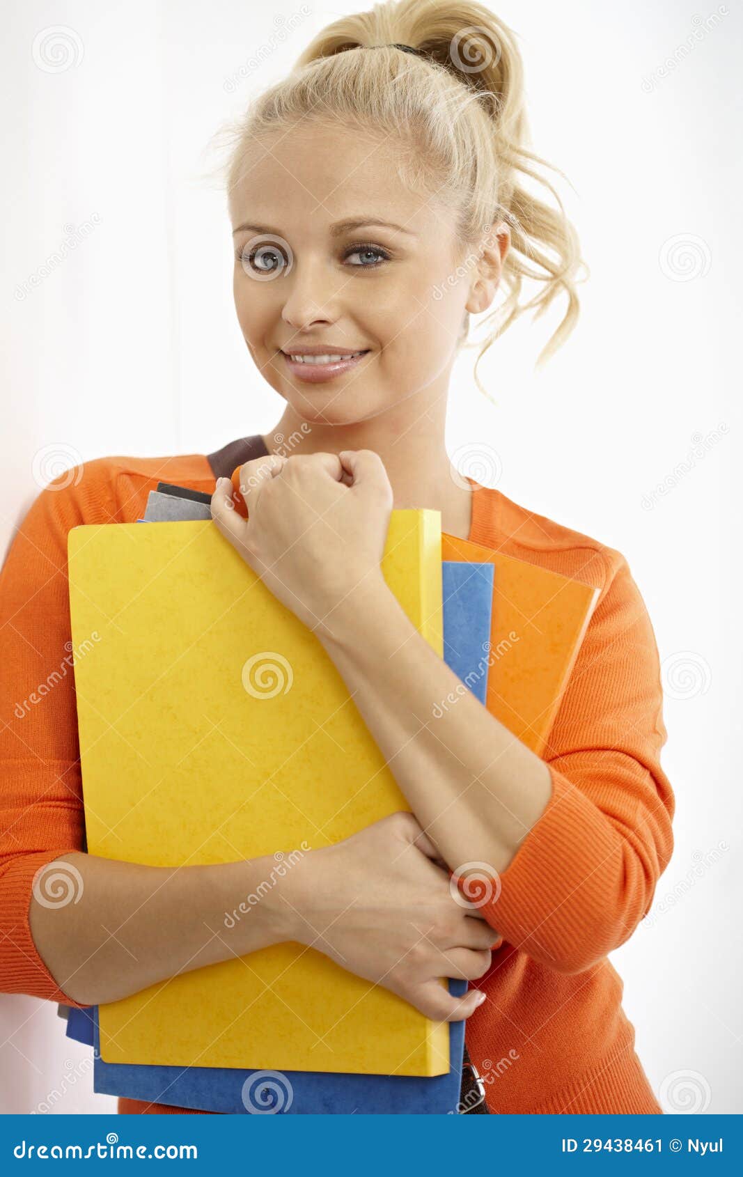 Pretty Student with Colorful Folders Smiling Stock Image - Image of ...