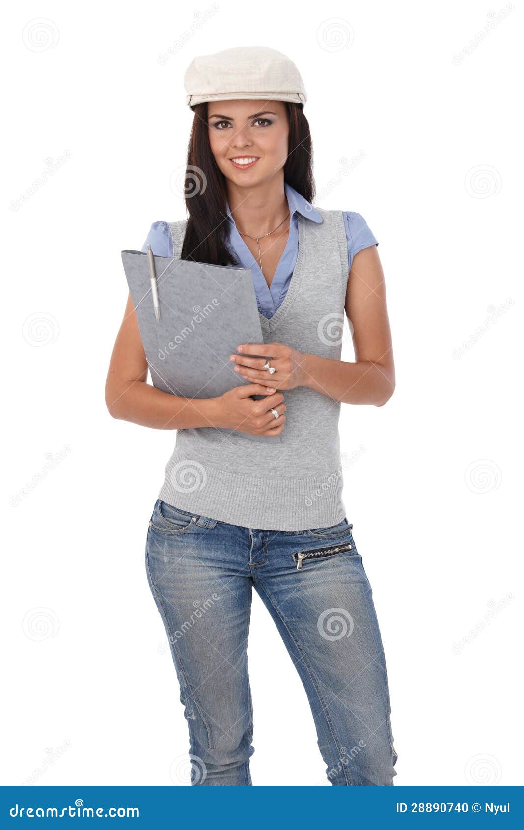 Pretty Student with Folder Smiling Stock Photo - Image of beautiful ...