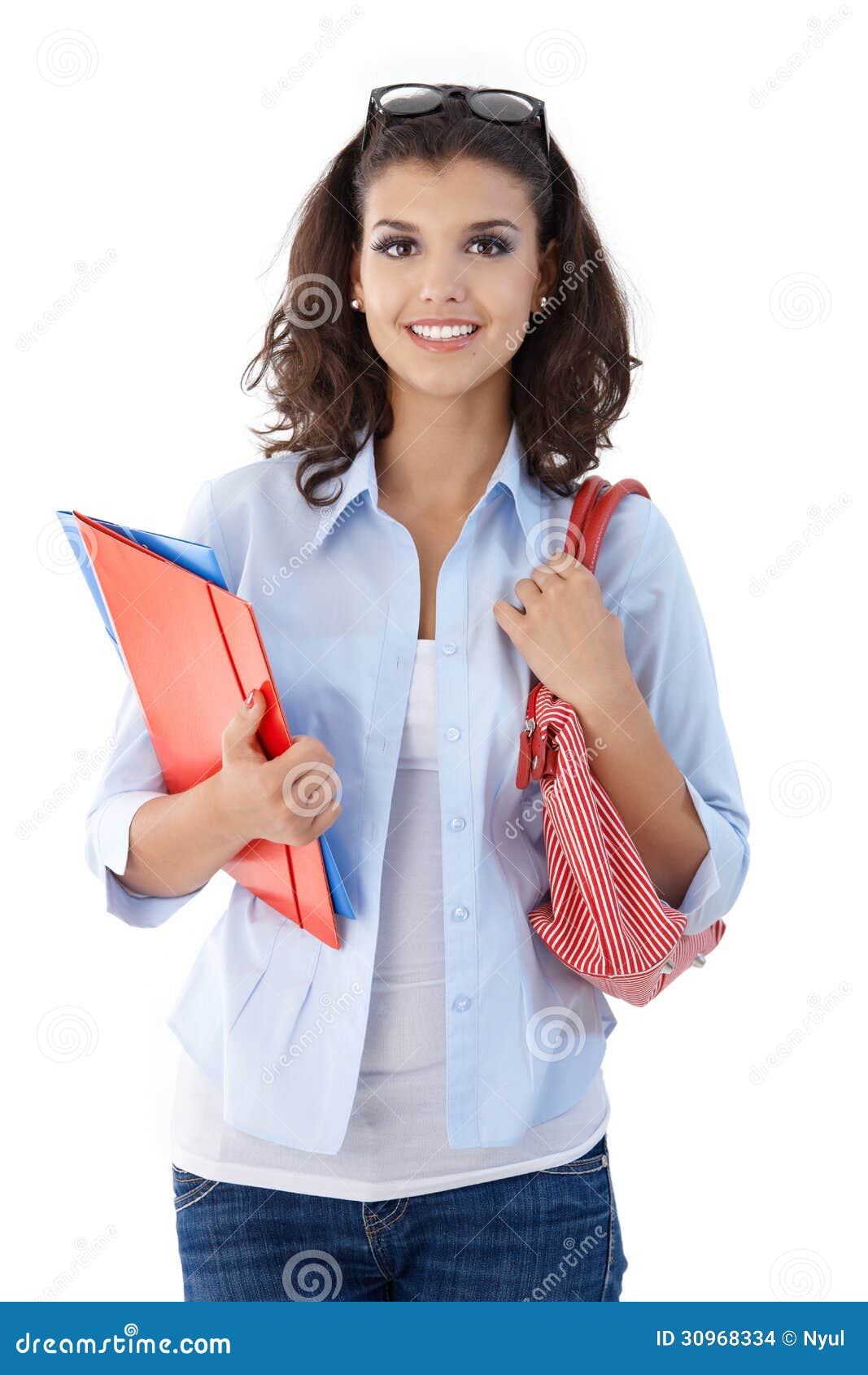 Pretty Student with Folders Stock Photo - Image of cutout, american ...
