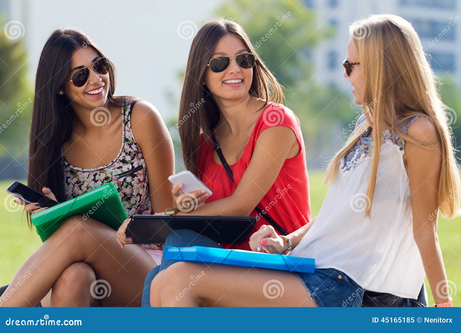Pretty Student Girls Having Fun at the Campus Stock Image - Image of ...
