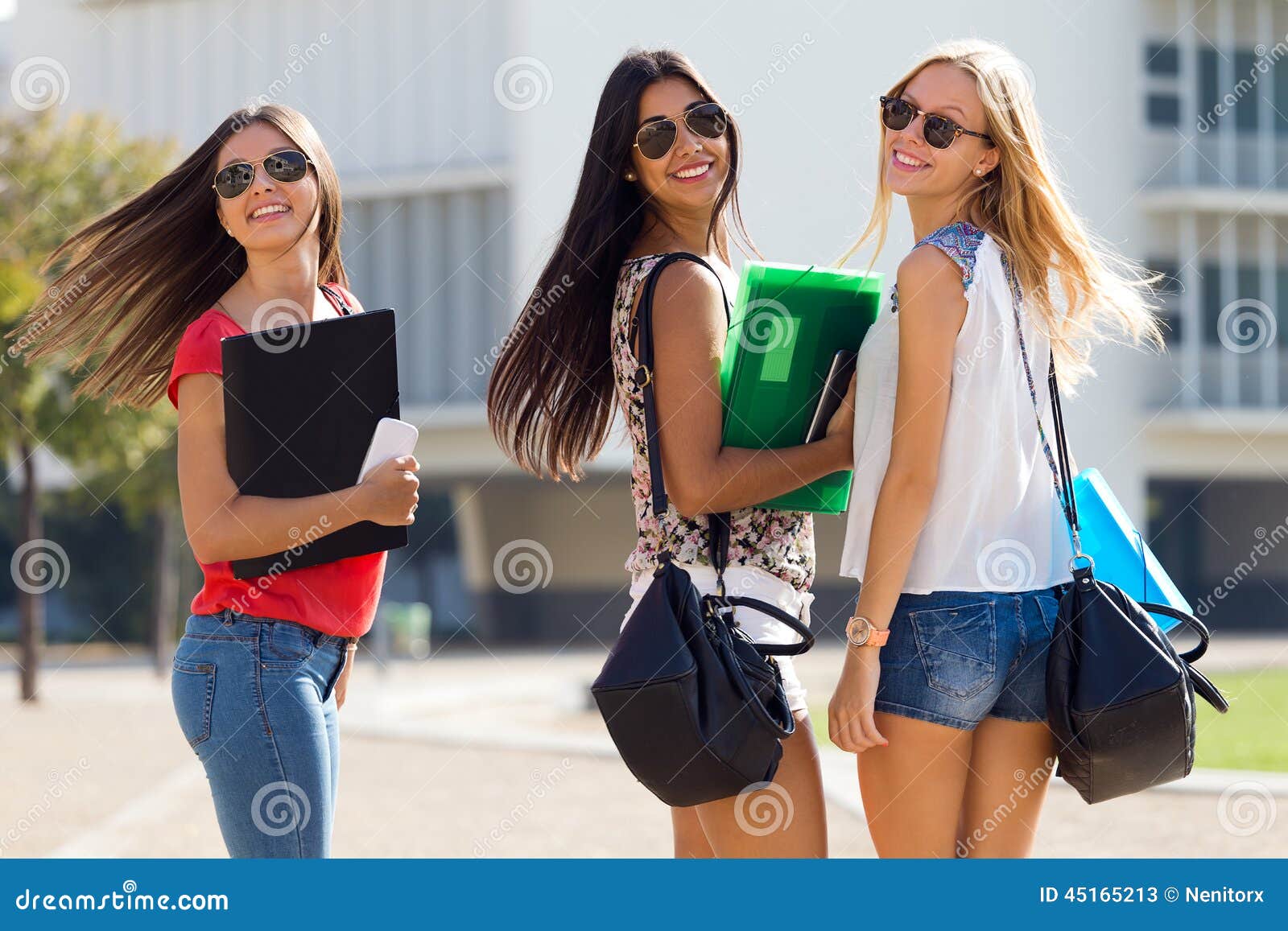 Pretty Student Girls Having Fun at the Campus Stock Image - Image of ...