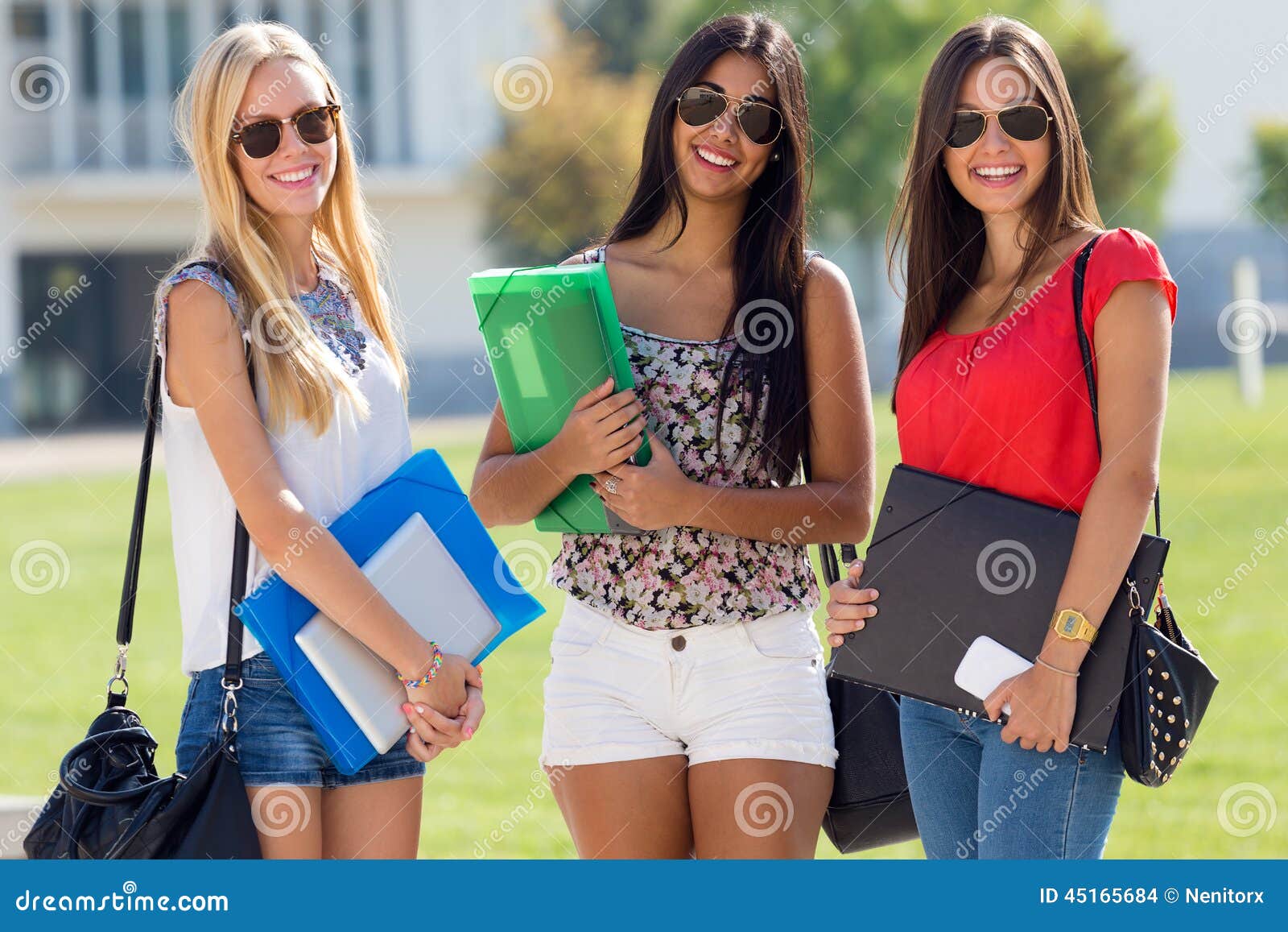 Pretty Student Girls Having Fun at the Campus Stock Photo - Image of ...
