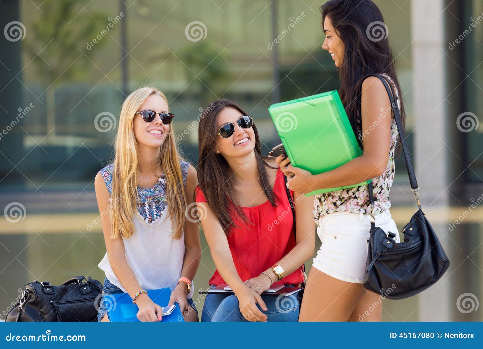Pretty Student Girls Having Fun at the Campus Stock Photo - Image of ...