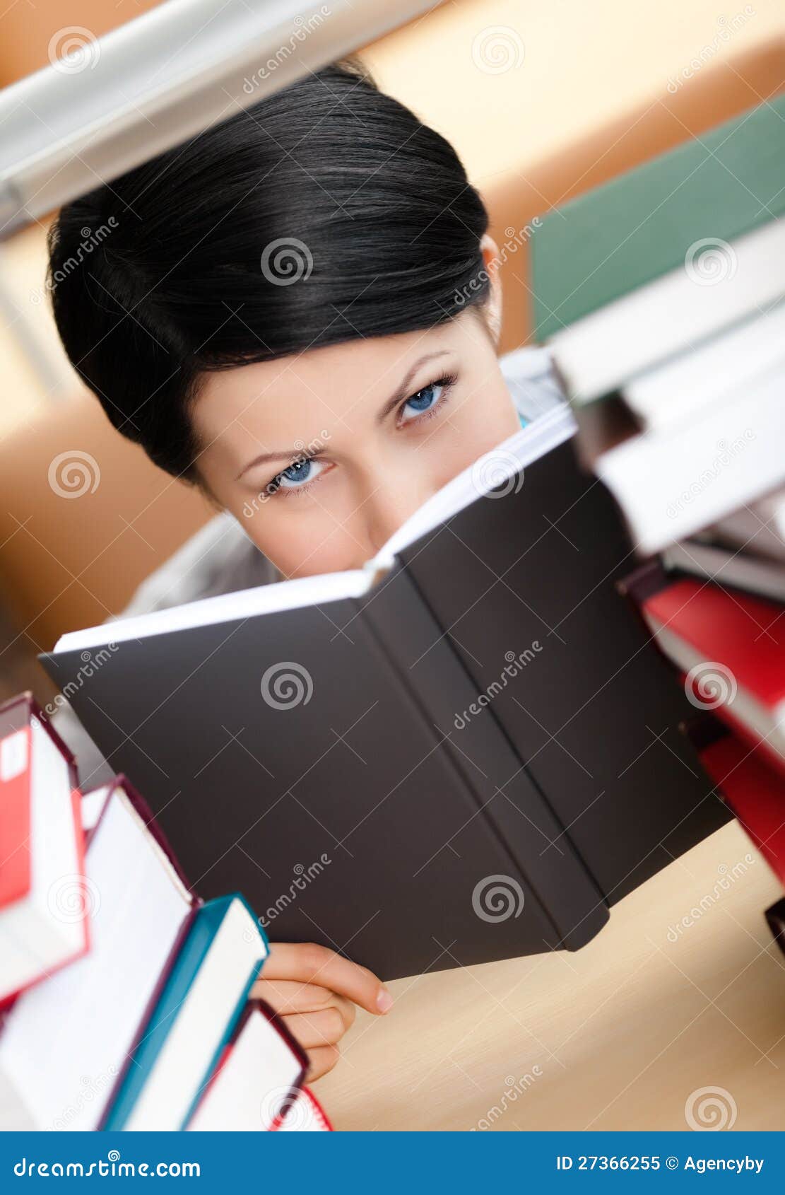 Pretty Student Looks Out Over the Book Stock Image - Image of cute ...