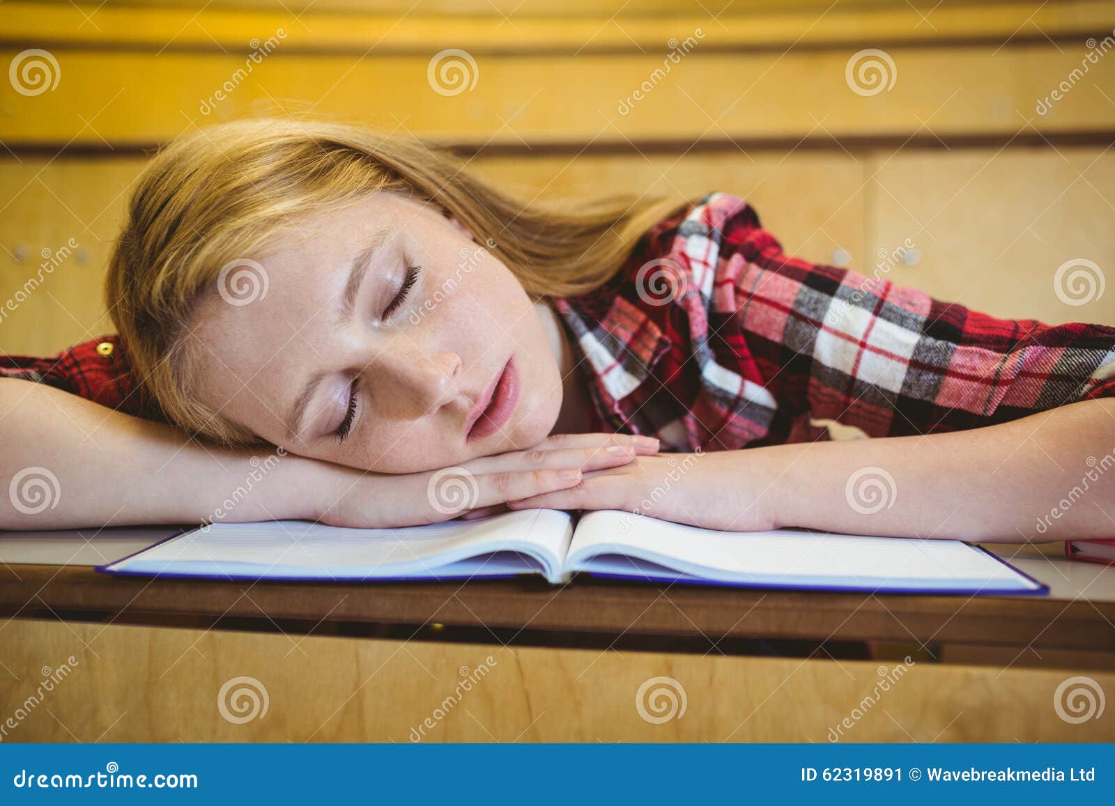 Pretty Student Sleeping on Notebook Stock Image - Image of listening ...