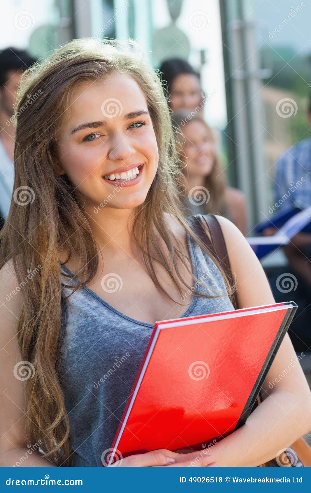 Pretty Student Smiling at Camera Outside Stock Photo - Image of ...