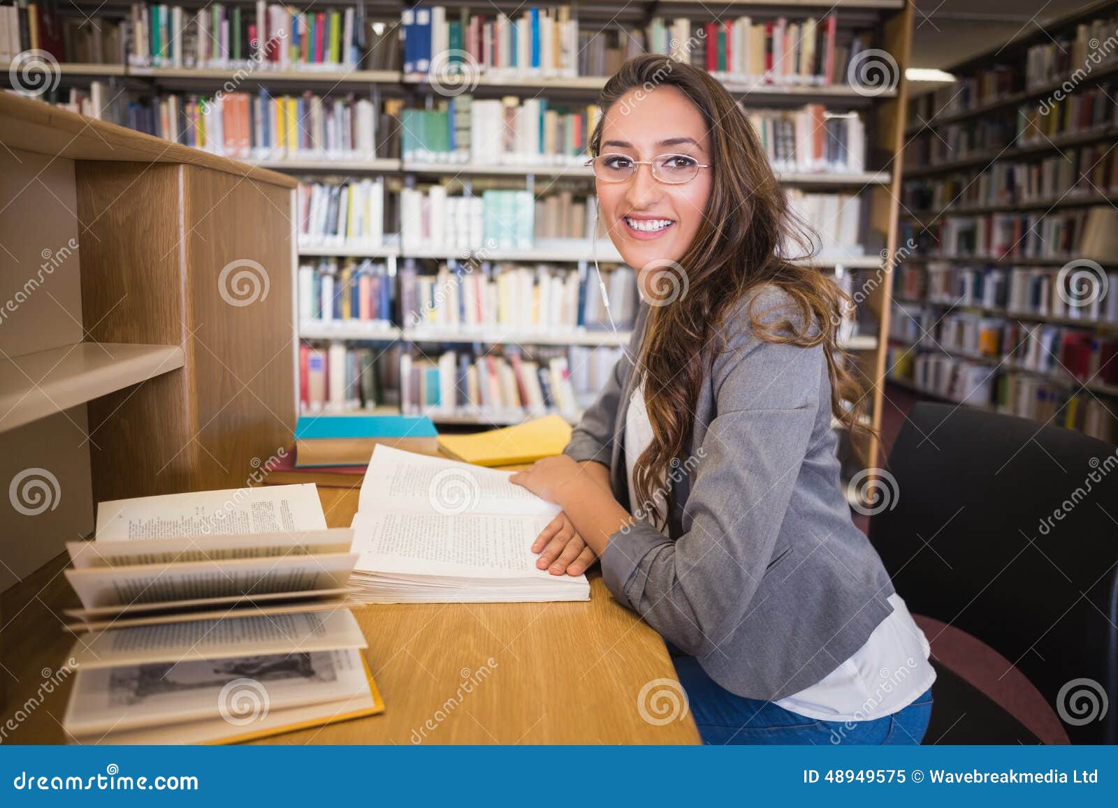 Pretty Student Studying in the Library Stock Image - Image of academic ...