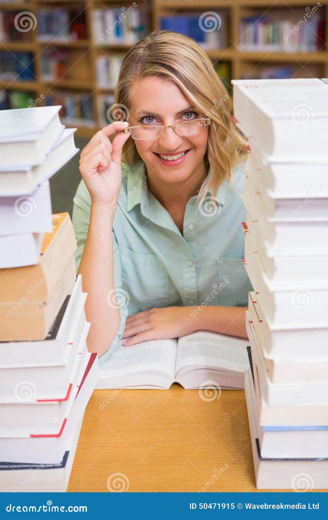 Pretty Student Studying in the Library Stock Image - Image of female ...